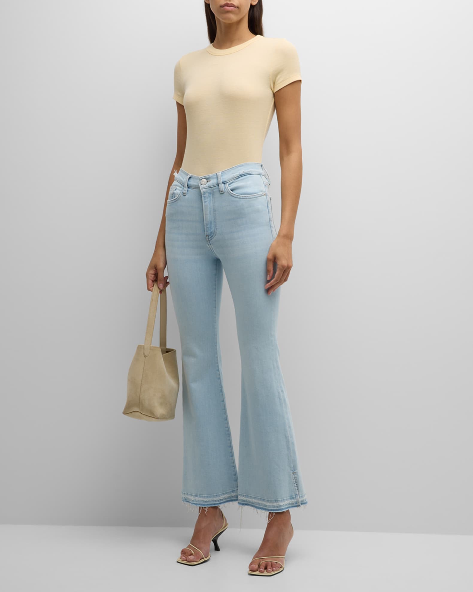 FRAME Le Easy Flare Released Fray Side Slit Jeans | Neiman Marcus