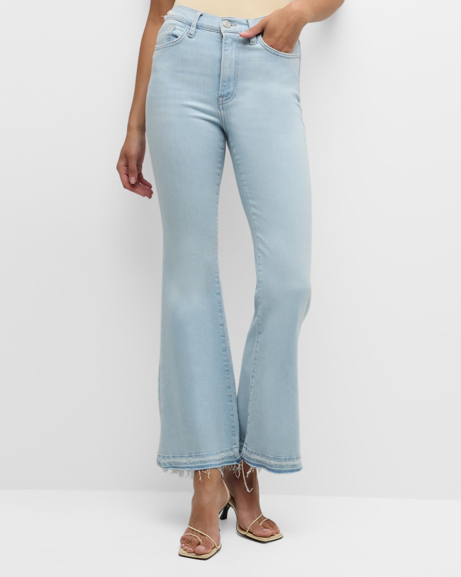 FRAME Le Easy Flare Released Fray Side Slit Jeans | Neiman Marcus