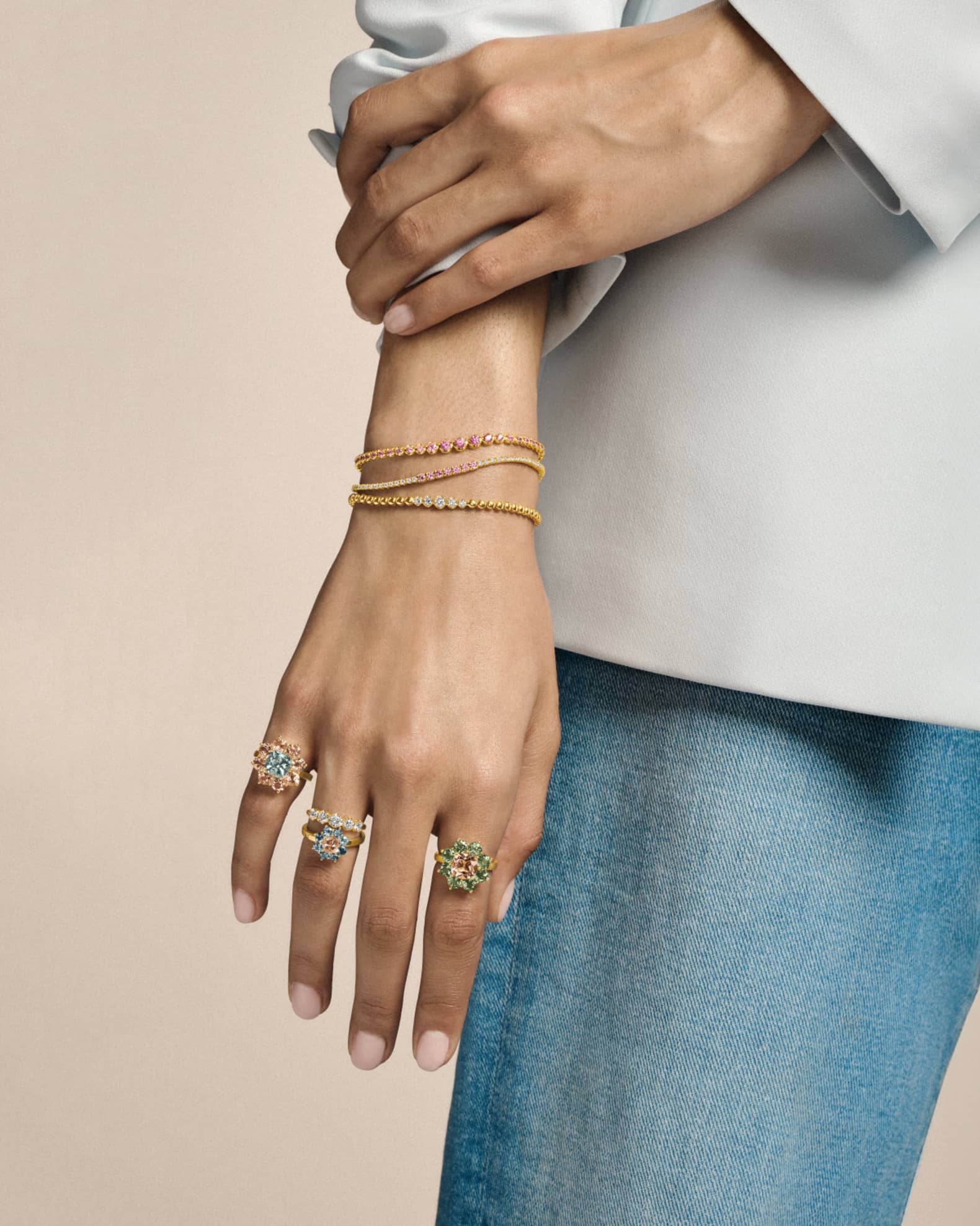 Jennifer Meyer 18k Yellow Gold Aquamarine and Morganite Ring | Neiman ...