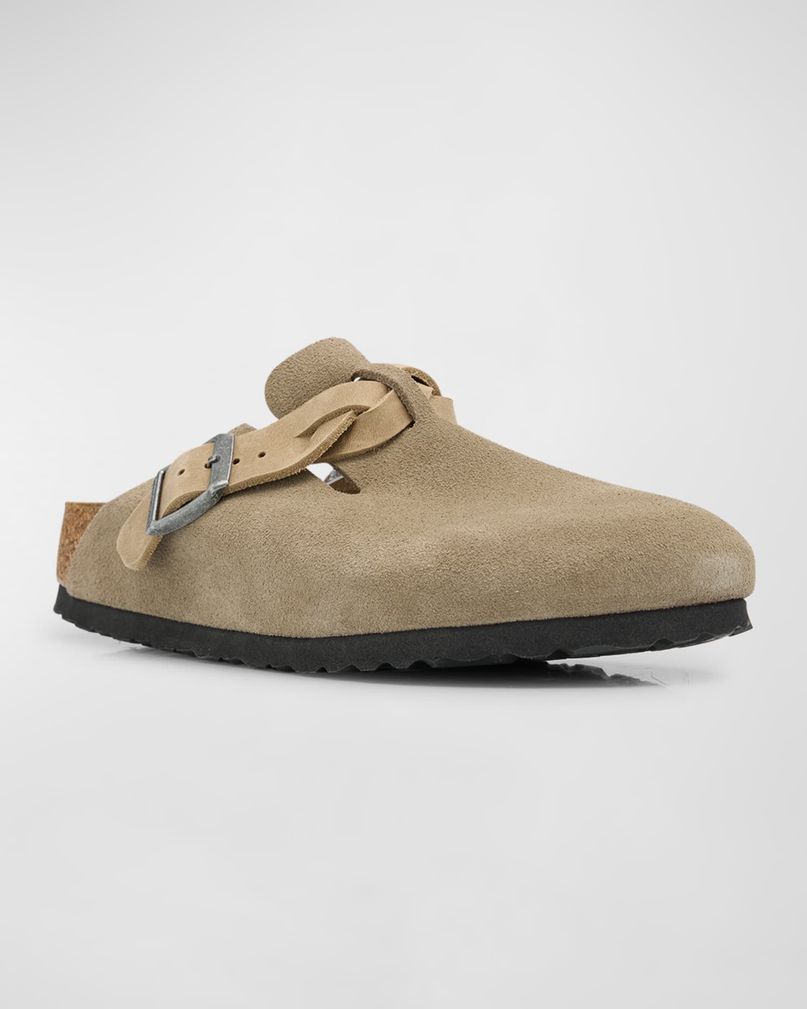 BIRKENSTOCK Boston Suede Braid Buckle Clogs | Neiman Marcus