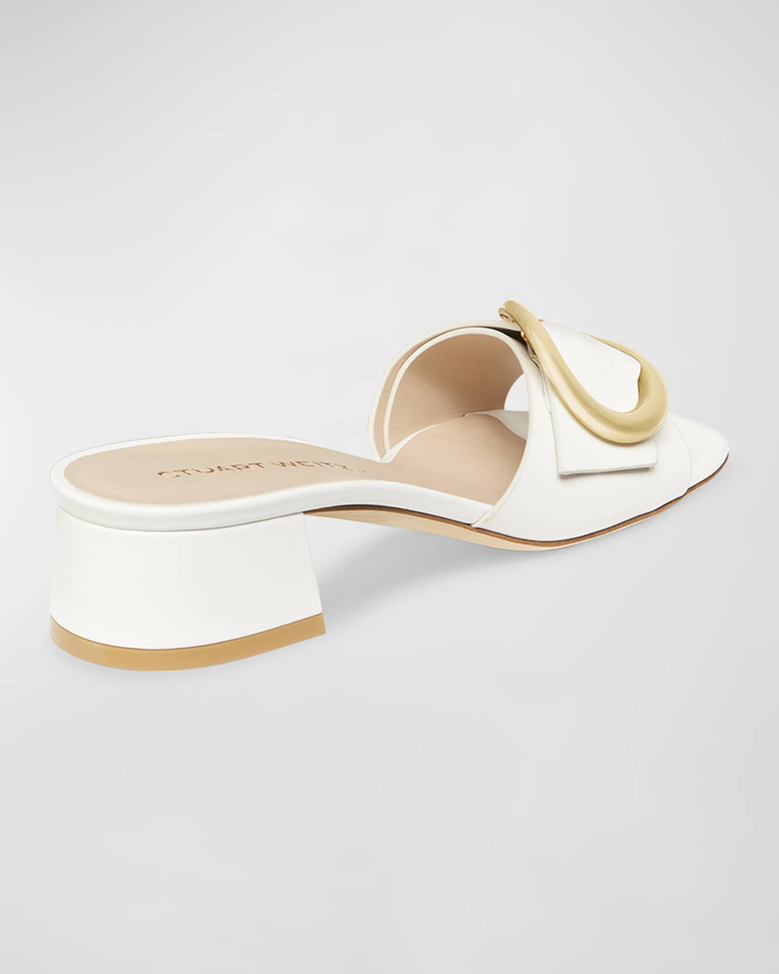 Stuart Weitzman Benni Calfskin Buckle Mule Sandals | Neiman Marcus