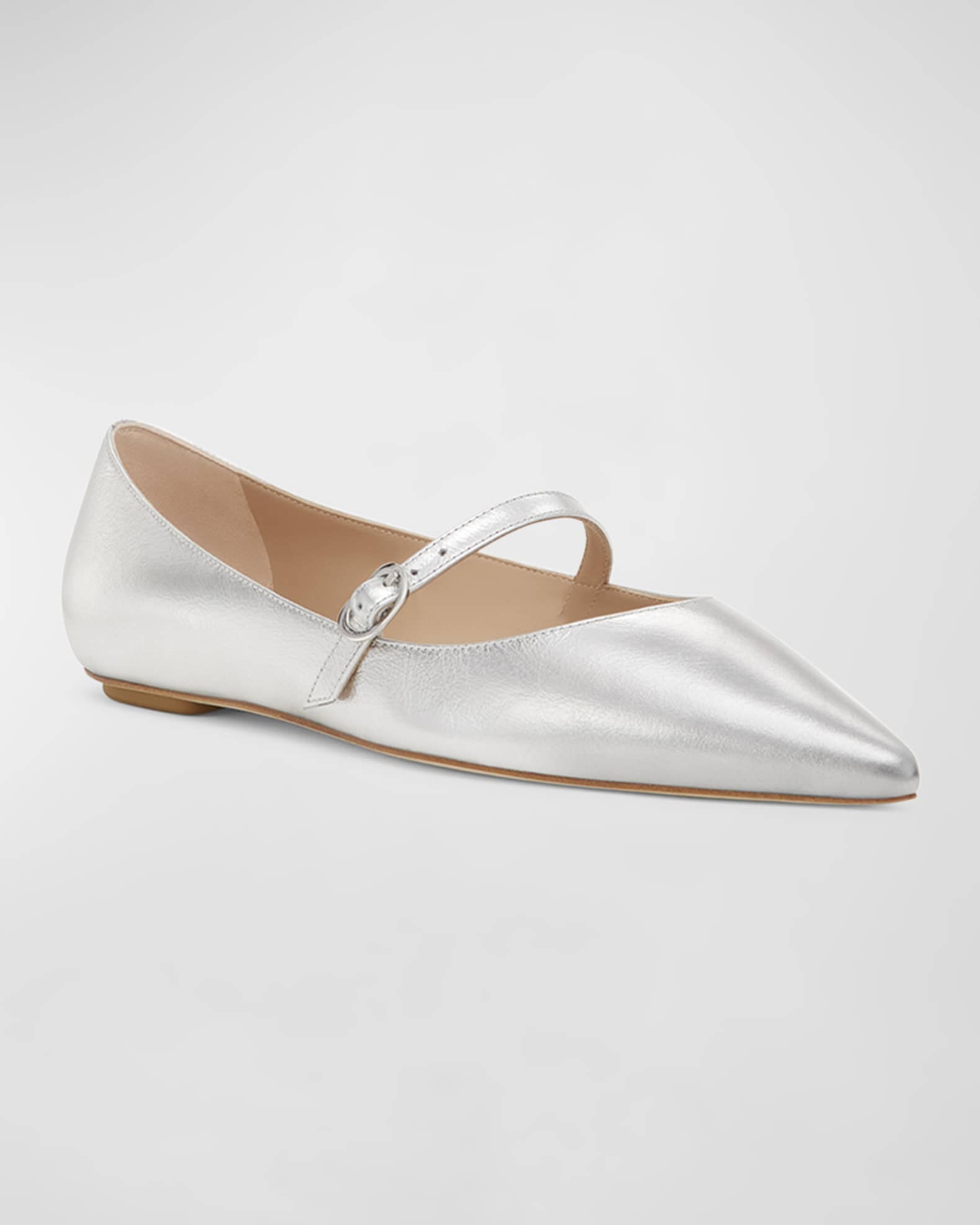 Stuart Weitzman Emilia Metallic Mary Jane Ballerina Flats | Neiman Marcus