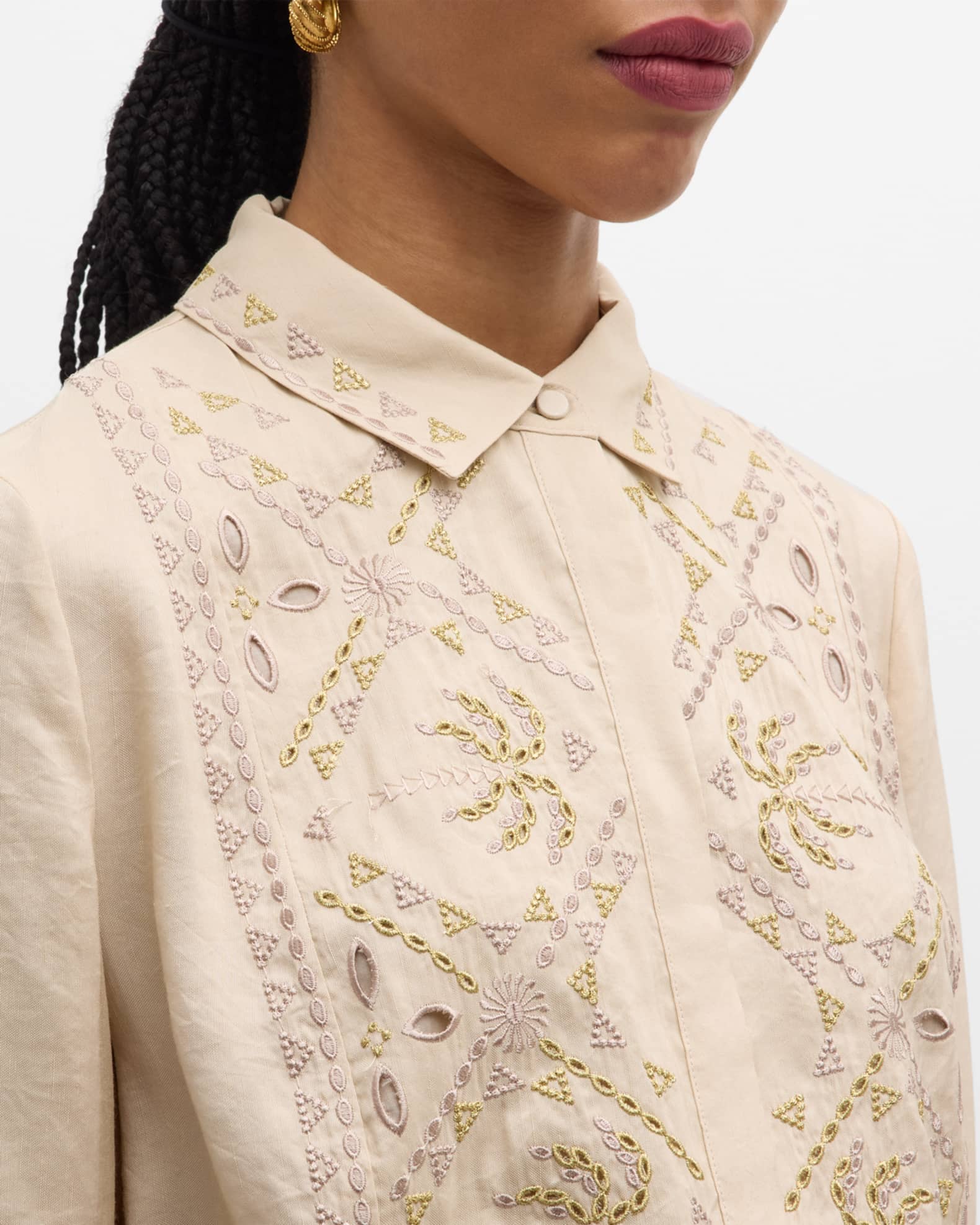 Kobi Halperin Genevieve Embroidered Button-Down Blouse | Neiman Marcus