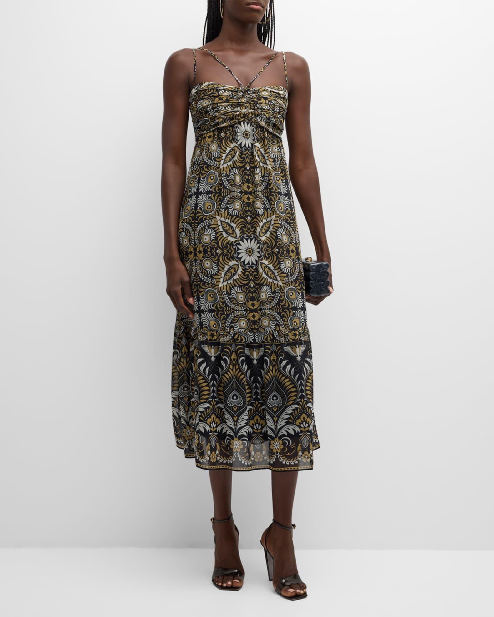 Kobi Halperin Arya Pleated Floral-Print Midi Dress | Neiman Marcus