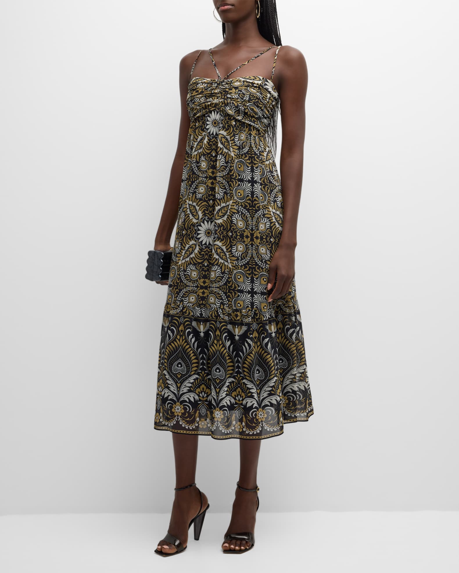 Kobi Halperin Arya Pleated Floral-Print Midi Dress | Neiman Marcus