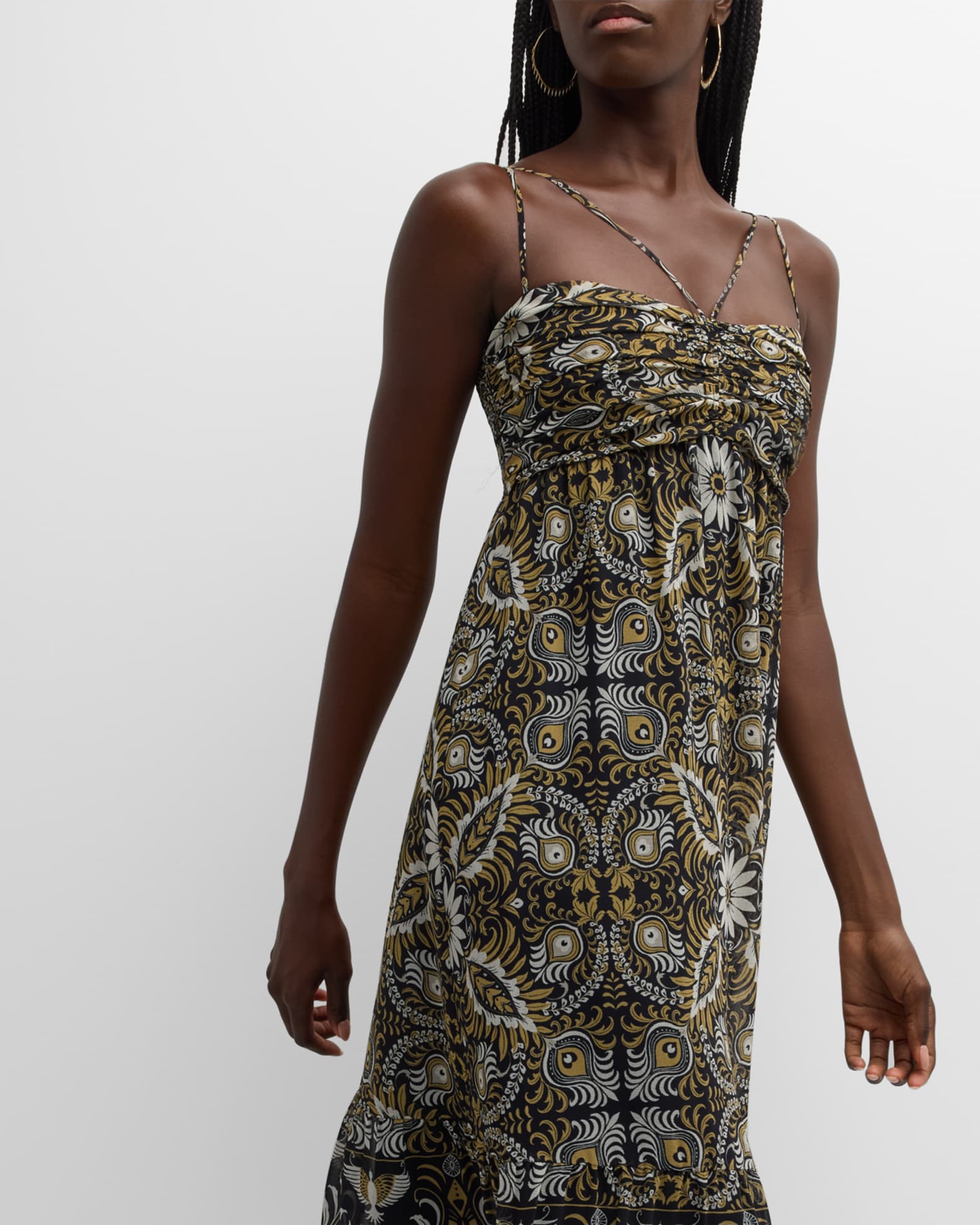 Kobi Halperin Arya Pleated Floral-Print Midi Dress | Neiman Marcus