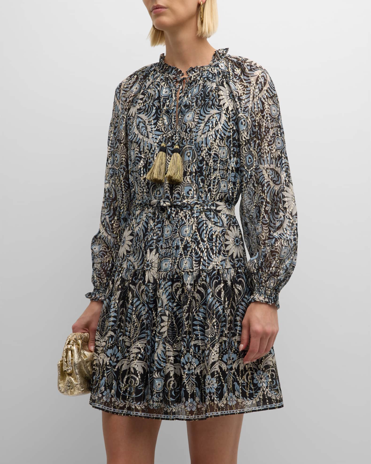 Kobi Halperin Kaye Floral-Print Metallic Fleck Dress | Neiman Marcus