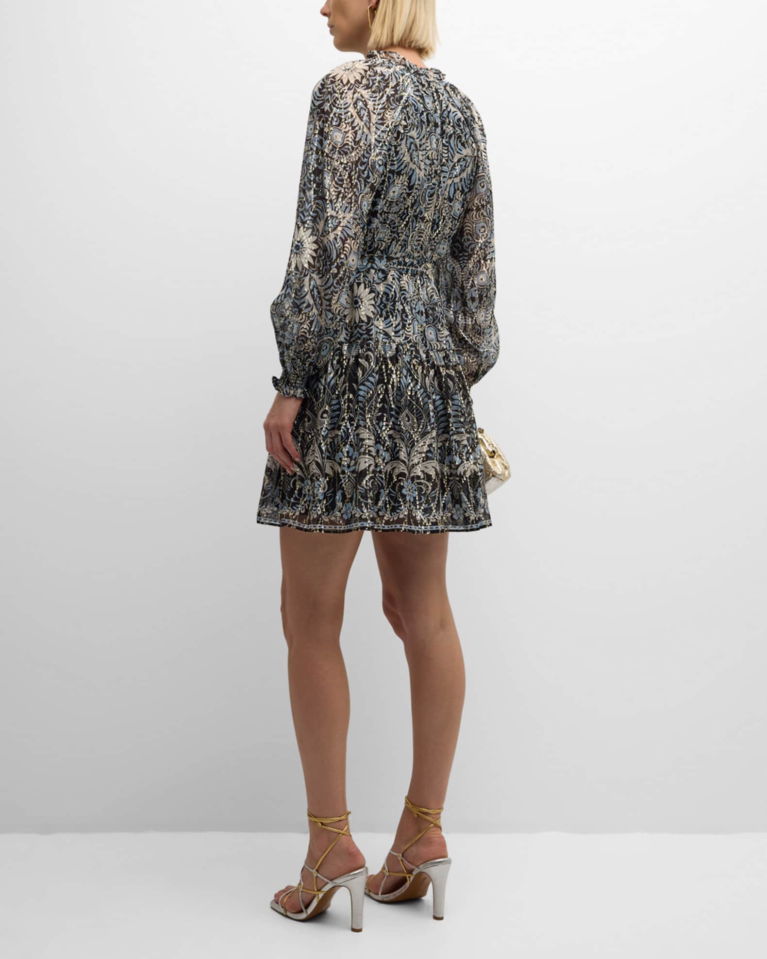 Kobi Halperin Kaye Floral-Print Metallic Fleck Dress | Neiman Marcus