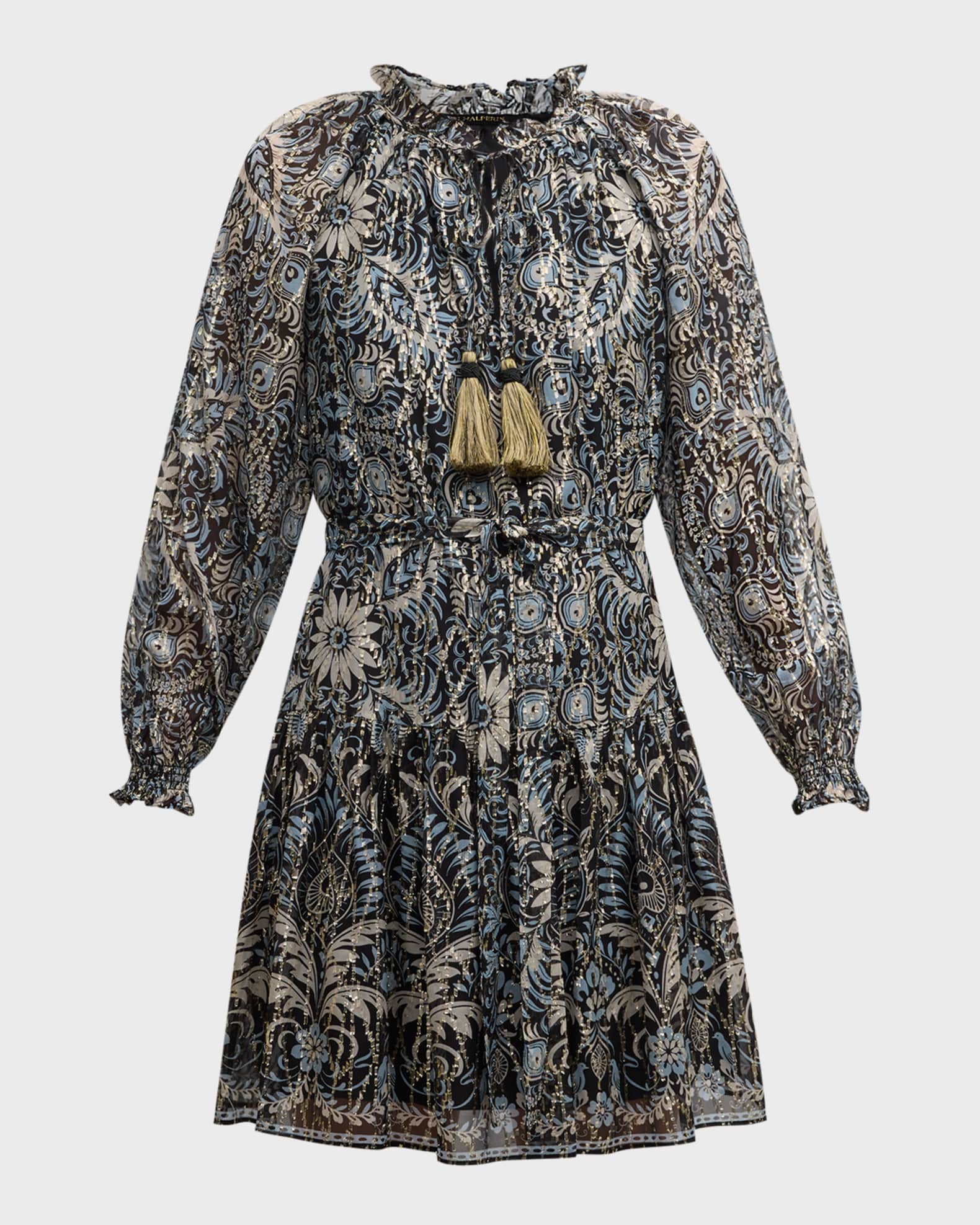 Kobi Halperin Kaye Floral-Print Metallic Fleck Dress | Neiman Marcus