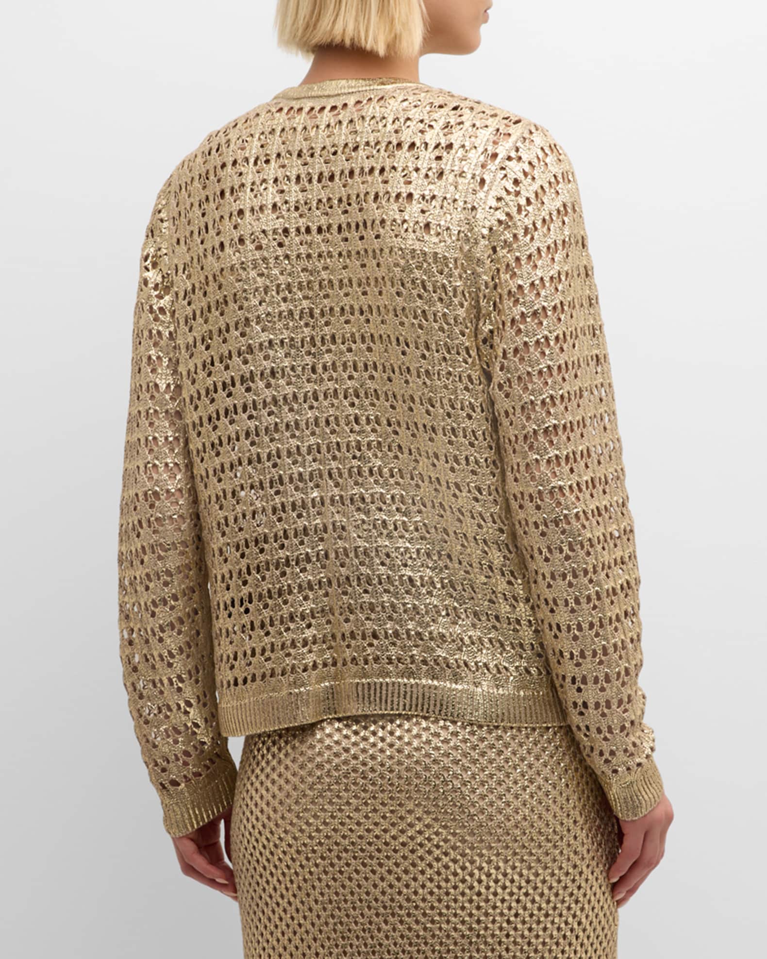 Kobi Halperin Eve Metallic Open-Stitch Cardigan Sweater | Neiman Marcus