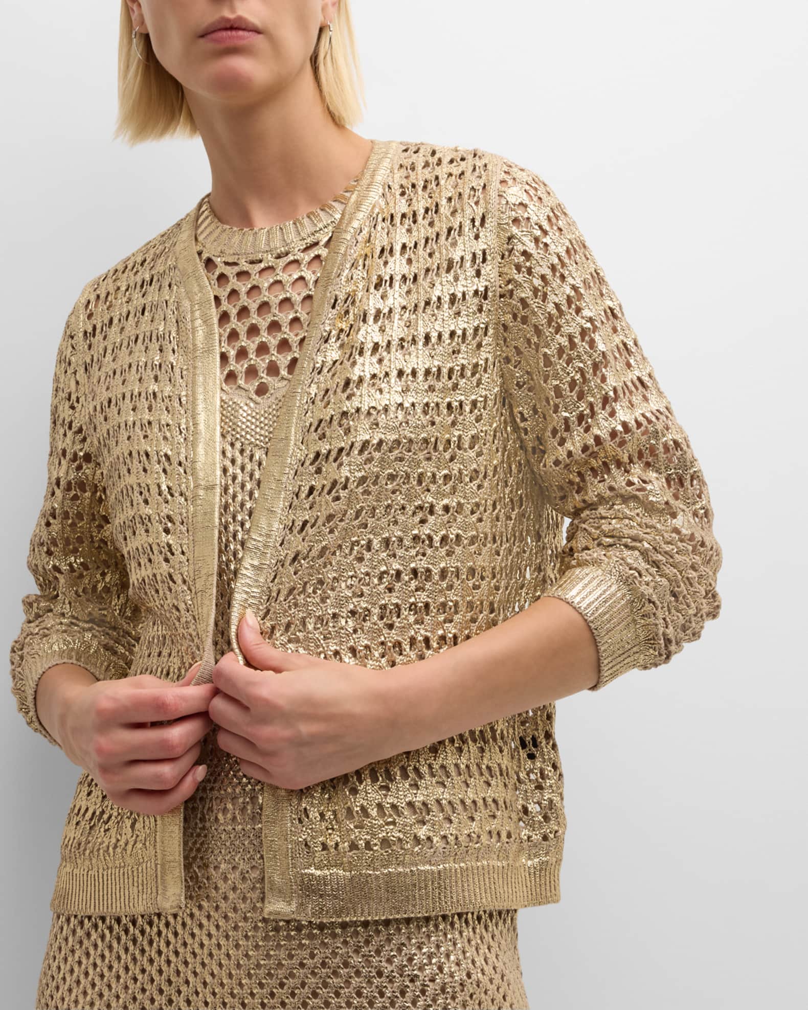 Kobi Halperin Eve Metallic Open-Stitch Cardigan Sweater | Neiman Marcus