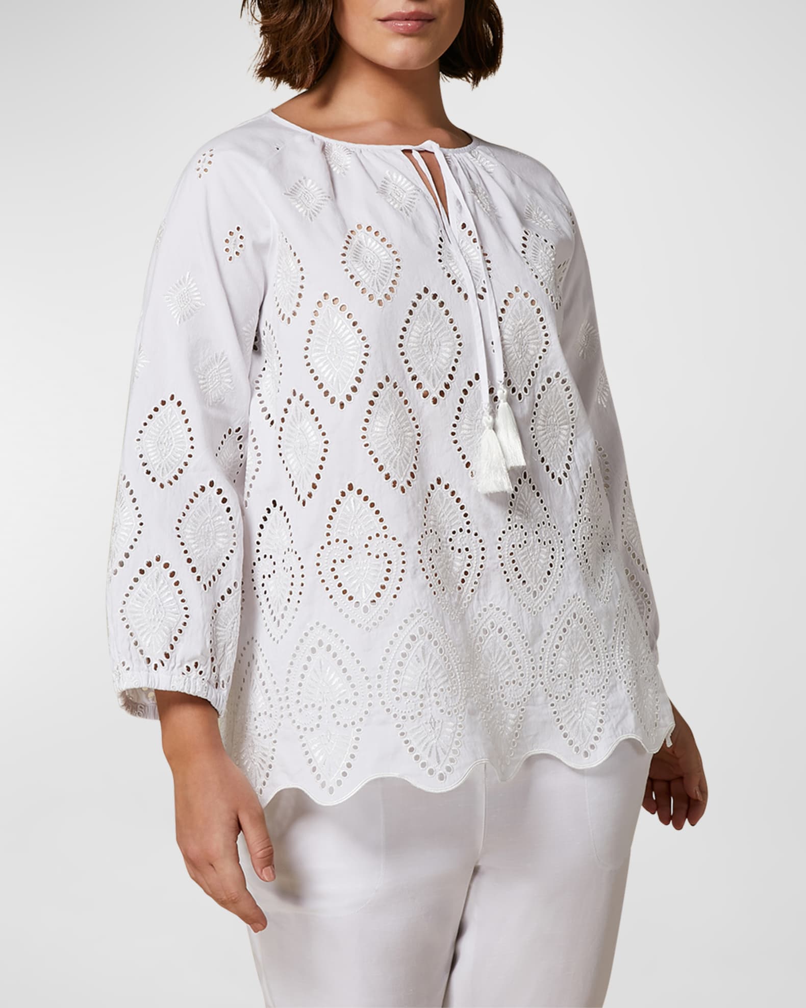 Marina Rinaldi Plus Size Ronco Embroidered Eyelet Shirt | Neiman Marcus