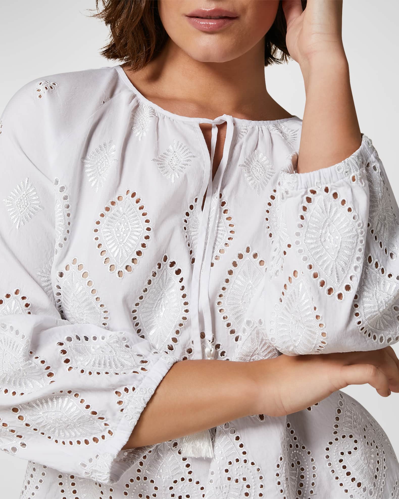 Marina Rinaldi Plus Size Ronco Embroidered Eyelet Shirt | Neiman Marcus