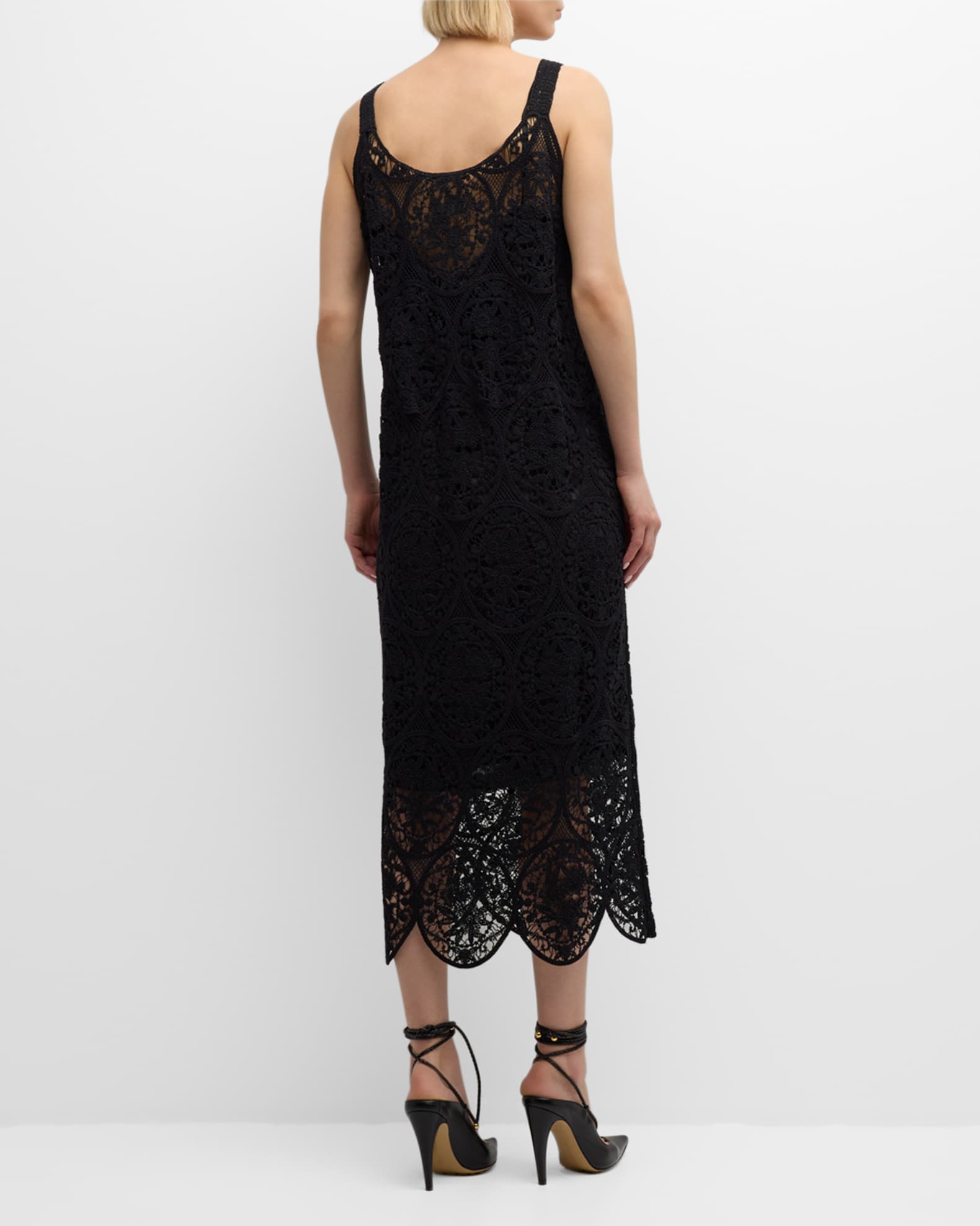 Marina Rinaldi Riber Scalloped Embroidered Midi Dress | Neiman Marcus