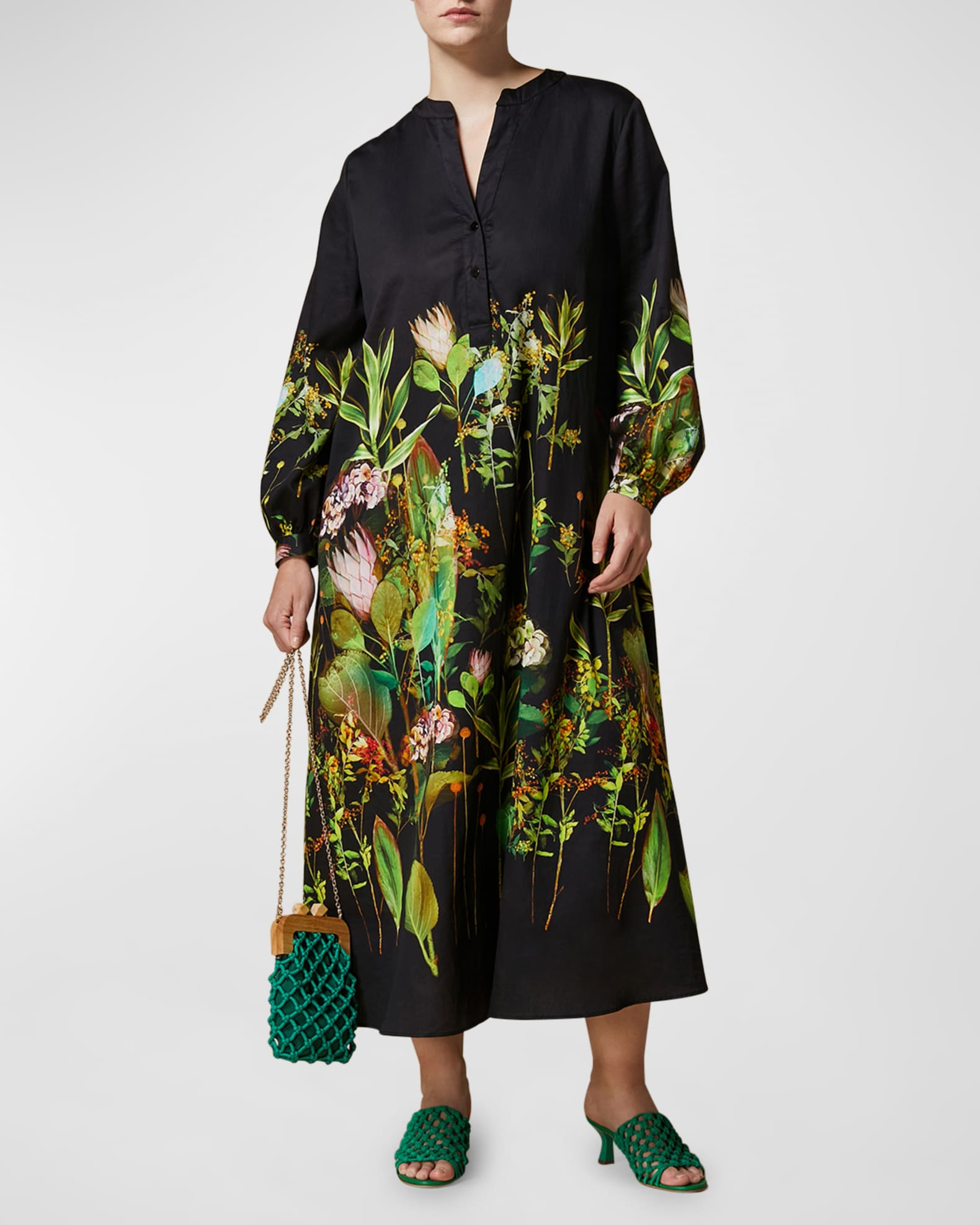 Marina Rinaldi Plus Size Garbata Floral-Print Midi Shirtdress | Neiman ...