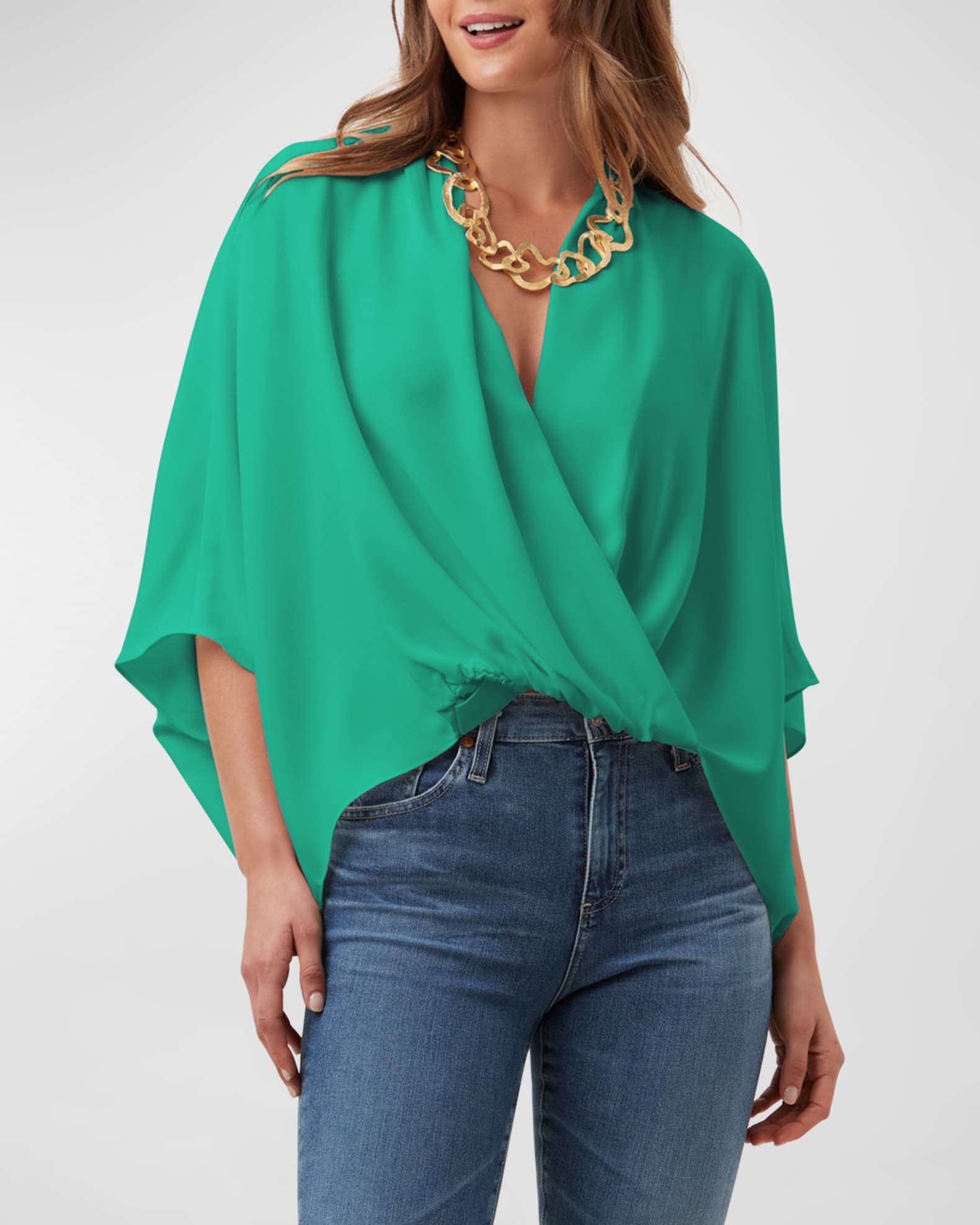 Trina Turk Concourse Draped High-Low Top | Neiman Marcus