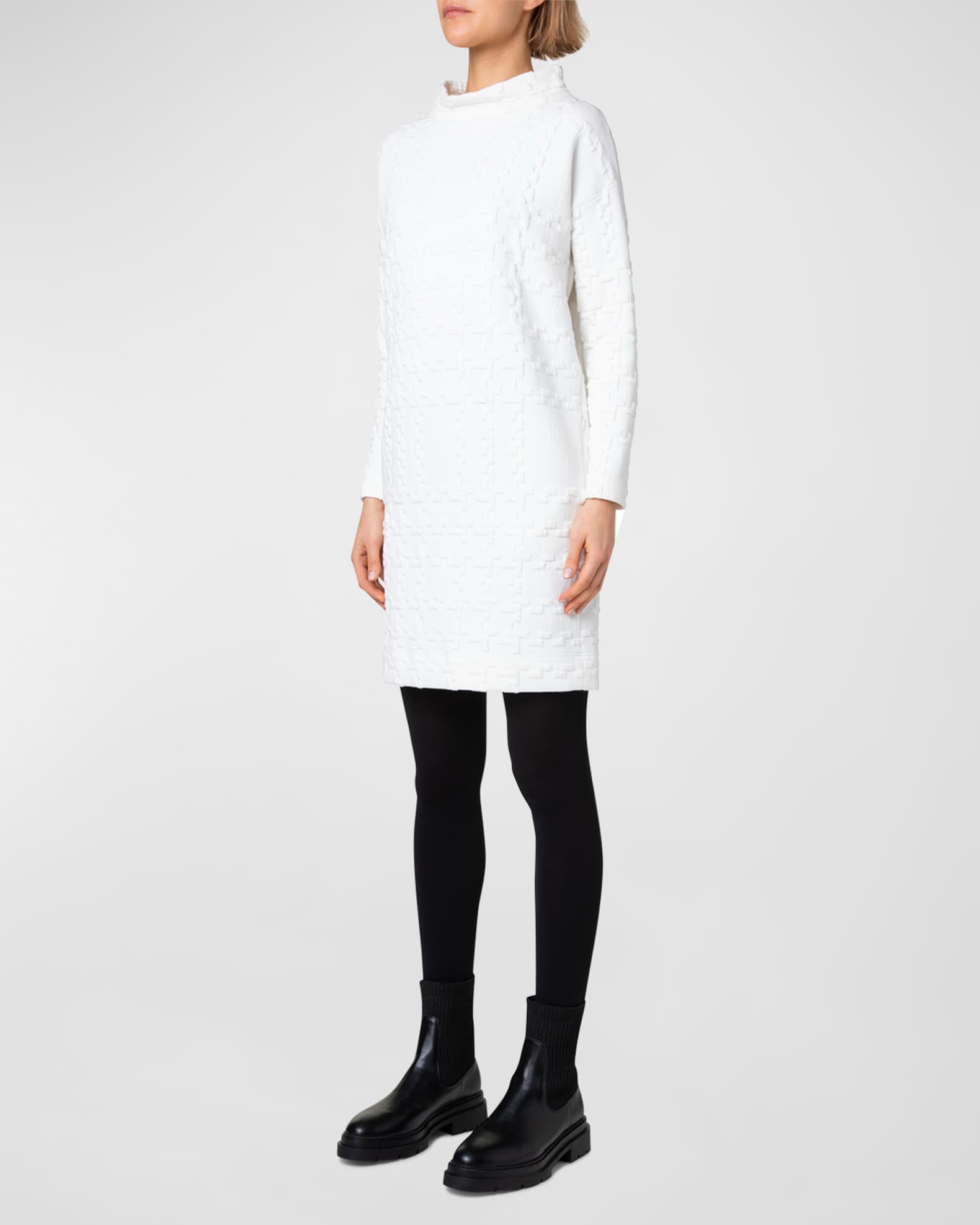 Akris punto Mock-Neck Xl Glencheck 3D Jersey Mini Dress | Neiman Marcus