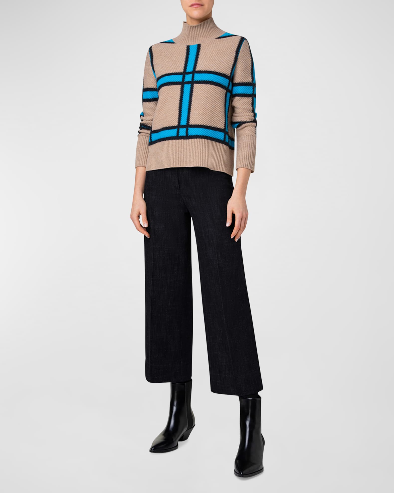 Akris punto Cashmere-Blend Window Check Knit Sweater | Neiman Marcus