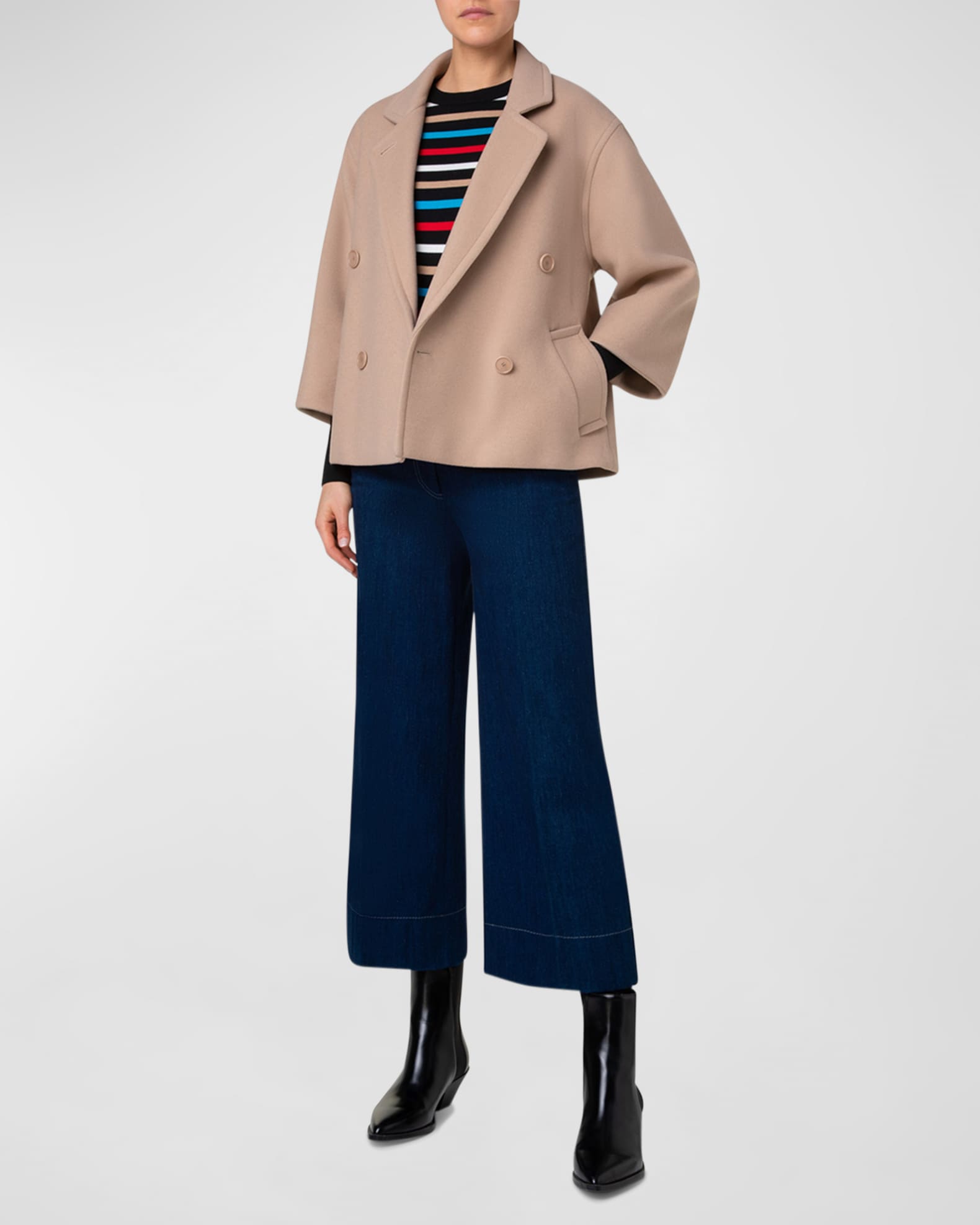 Akris punto Wool Tricotine Double-Breasted Car Coat | Neiman Marcus