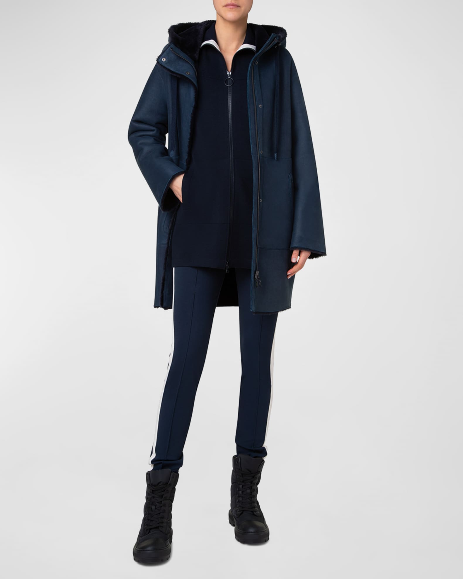 Akris punto Hooded Lamb Shearling Coat | Neiman Marcus