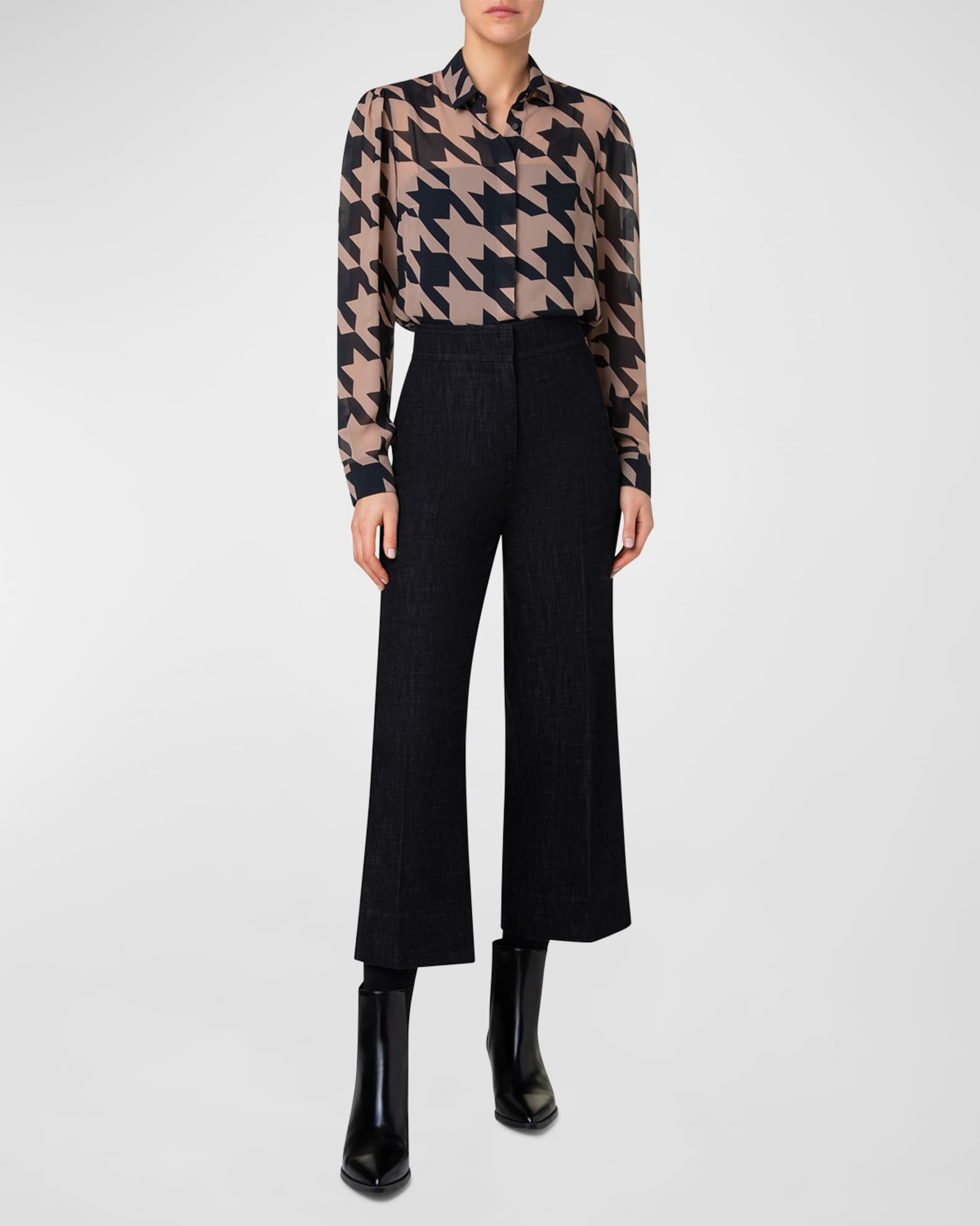 Akris punto Houndstooth Print Button-Front Blouse | Neiman Marcus