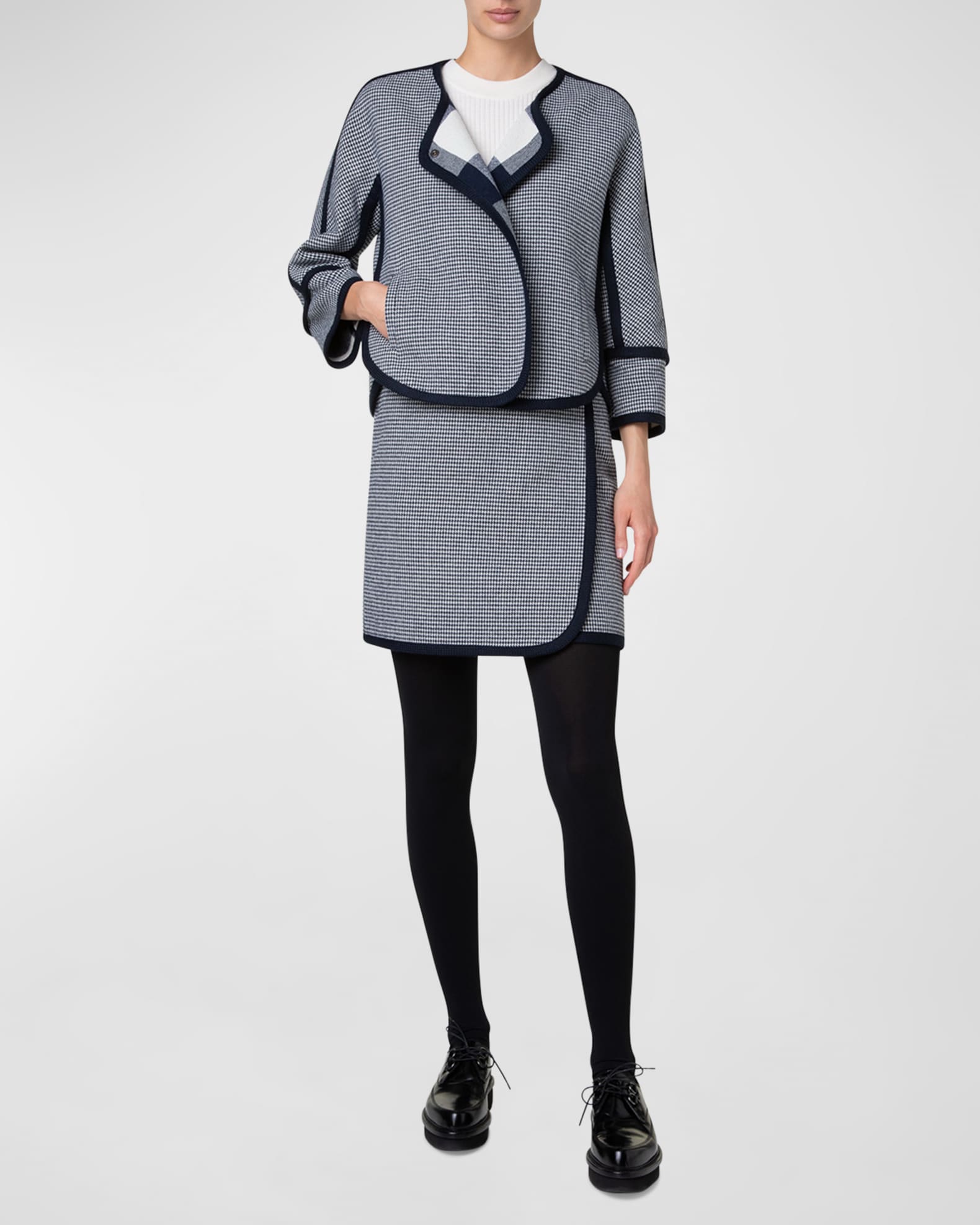 Akris punto Double-Face Wool Houndstooth Short Jacket | Neiman Marcus