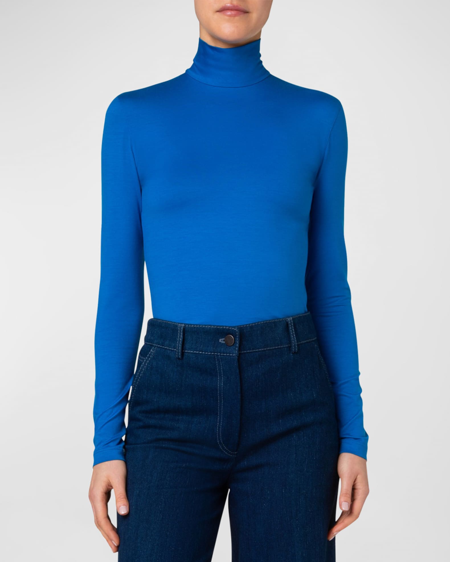 Akris punto Mock-Neck Long-Sleeve Fitted Shirt | Neiman Marcus