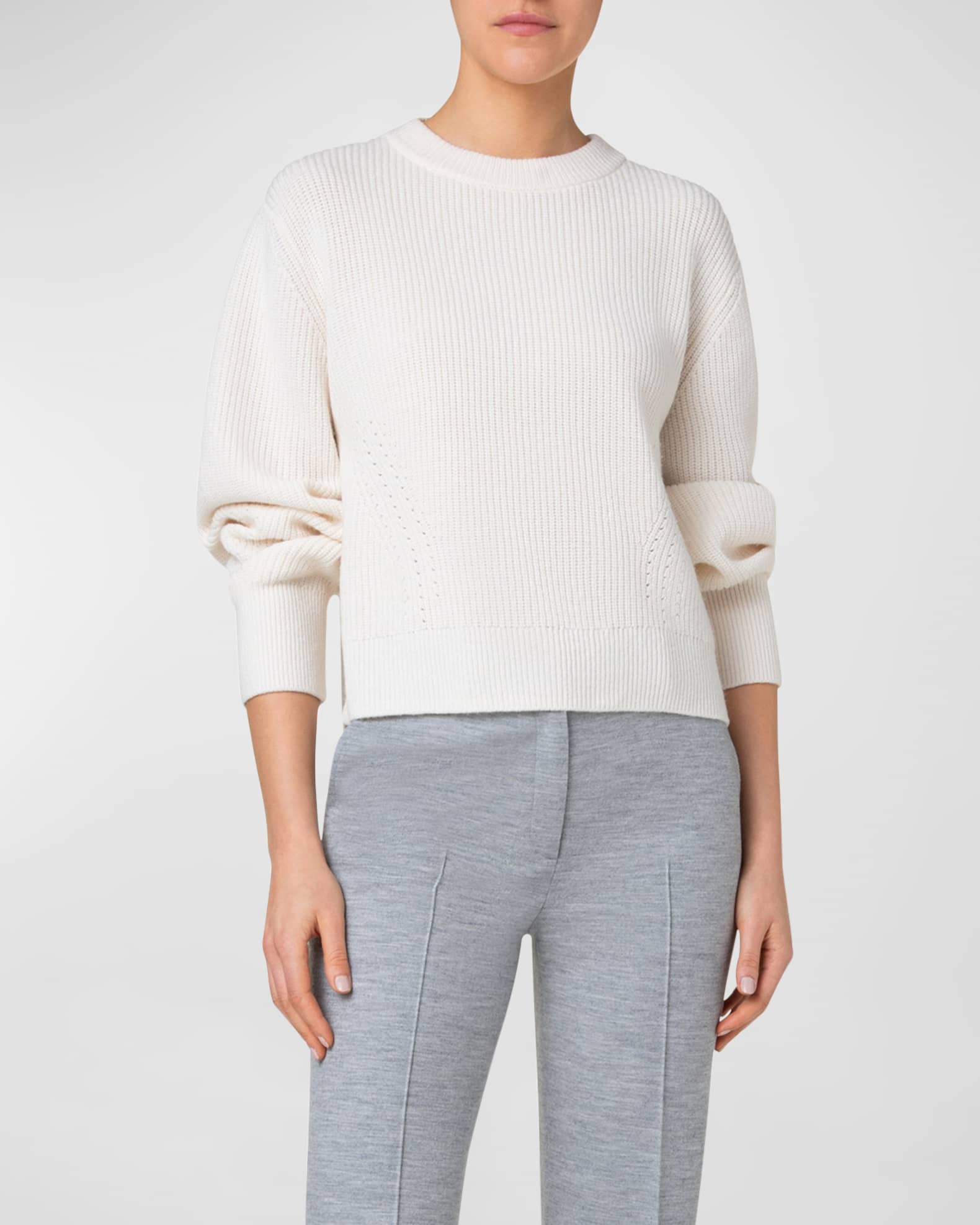 Akris punto Wool-Cashmere Rib Crewneck Sweater | Neiman Marcus