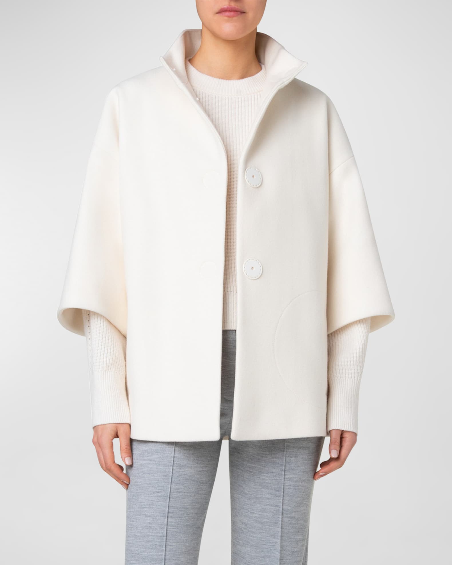 Akris punto Felted Wool 3/4-Sleeve A-Line Car Coat | Neiman Marcus