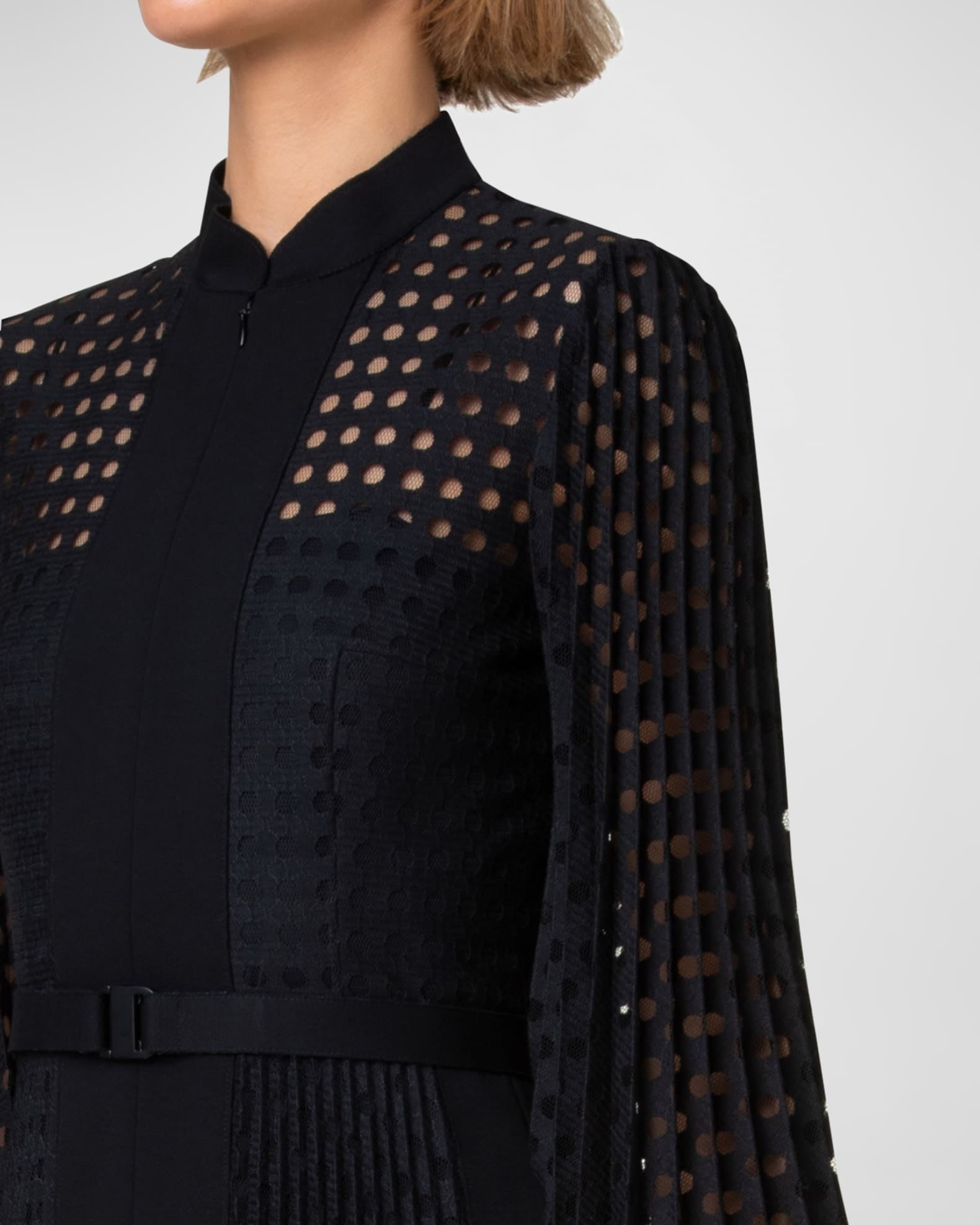 Akris punto Mix Media Dotted Burn-Cut Lace Midi Dress with Plisse ...