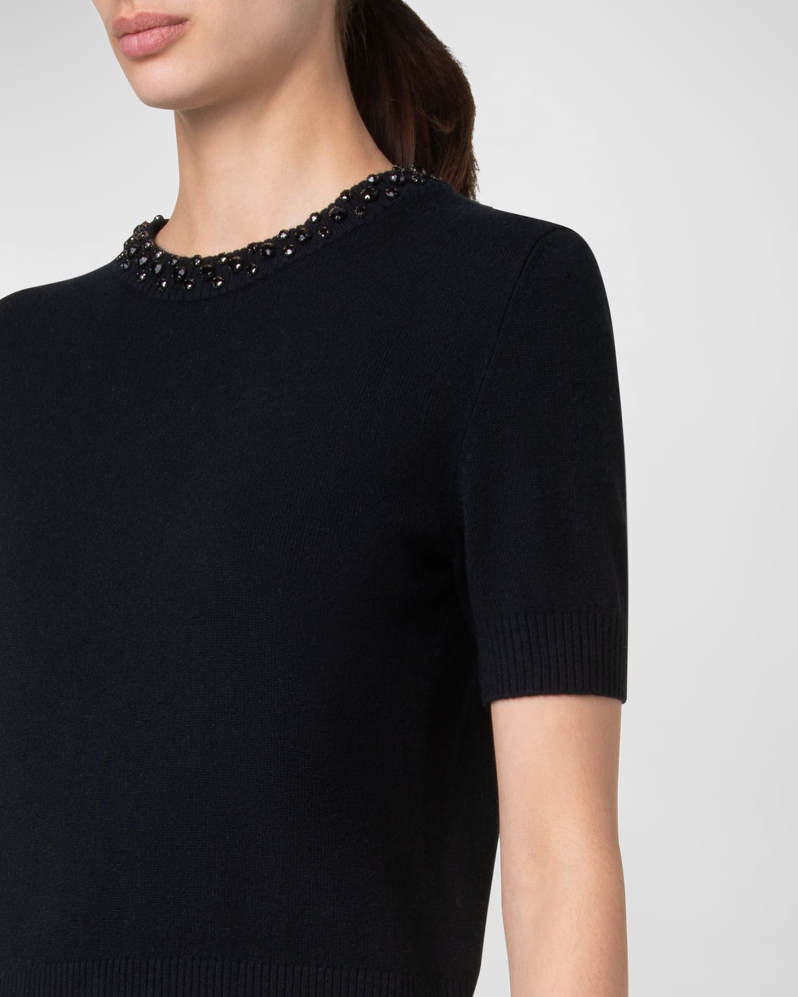 Akris punto Crystal Studs Short-Sleeve Cashmere-Wool Sweater | Neiman ...