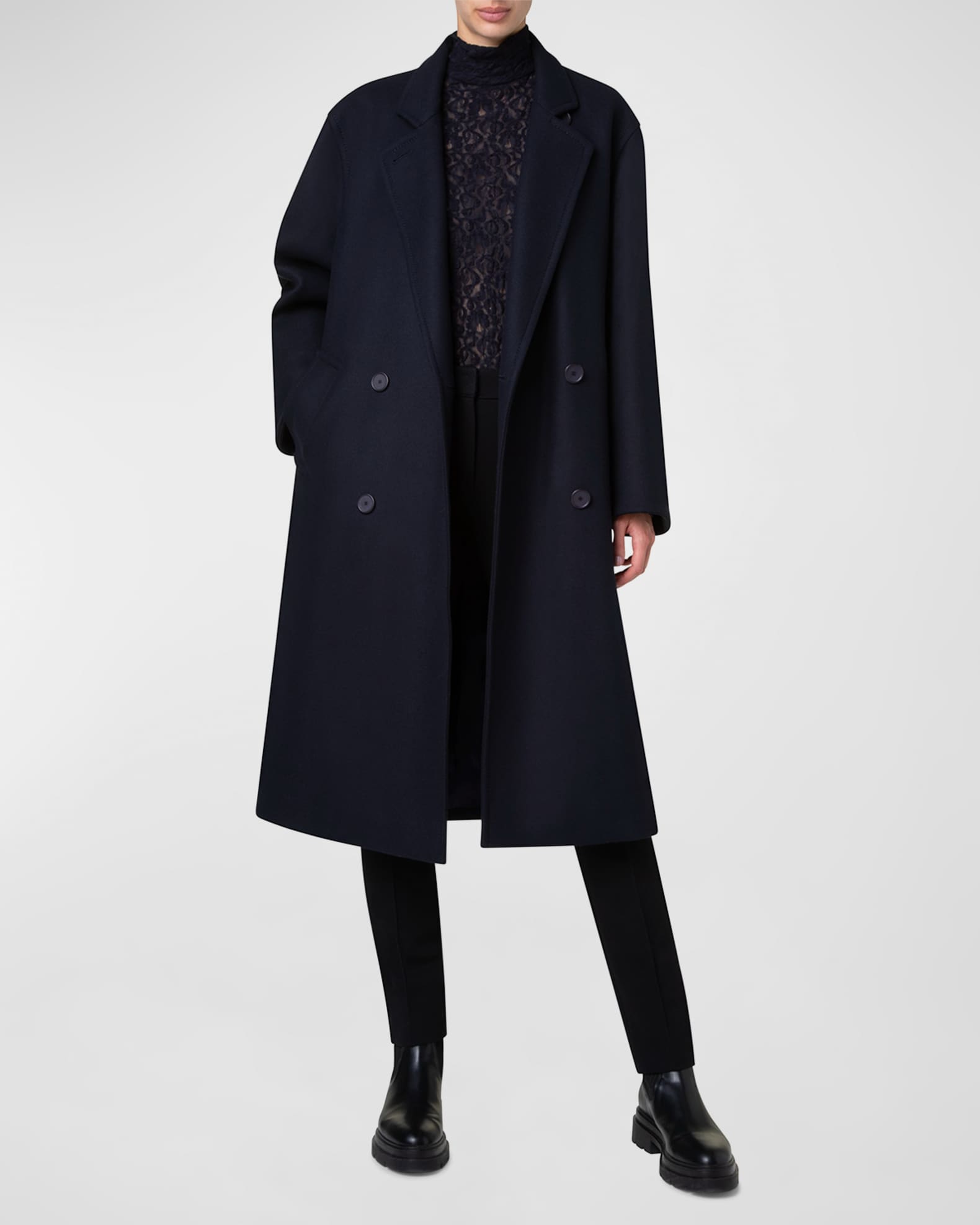 Akris punto Wool Felt Double-Breasted Overcoat | Neiman Marcus