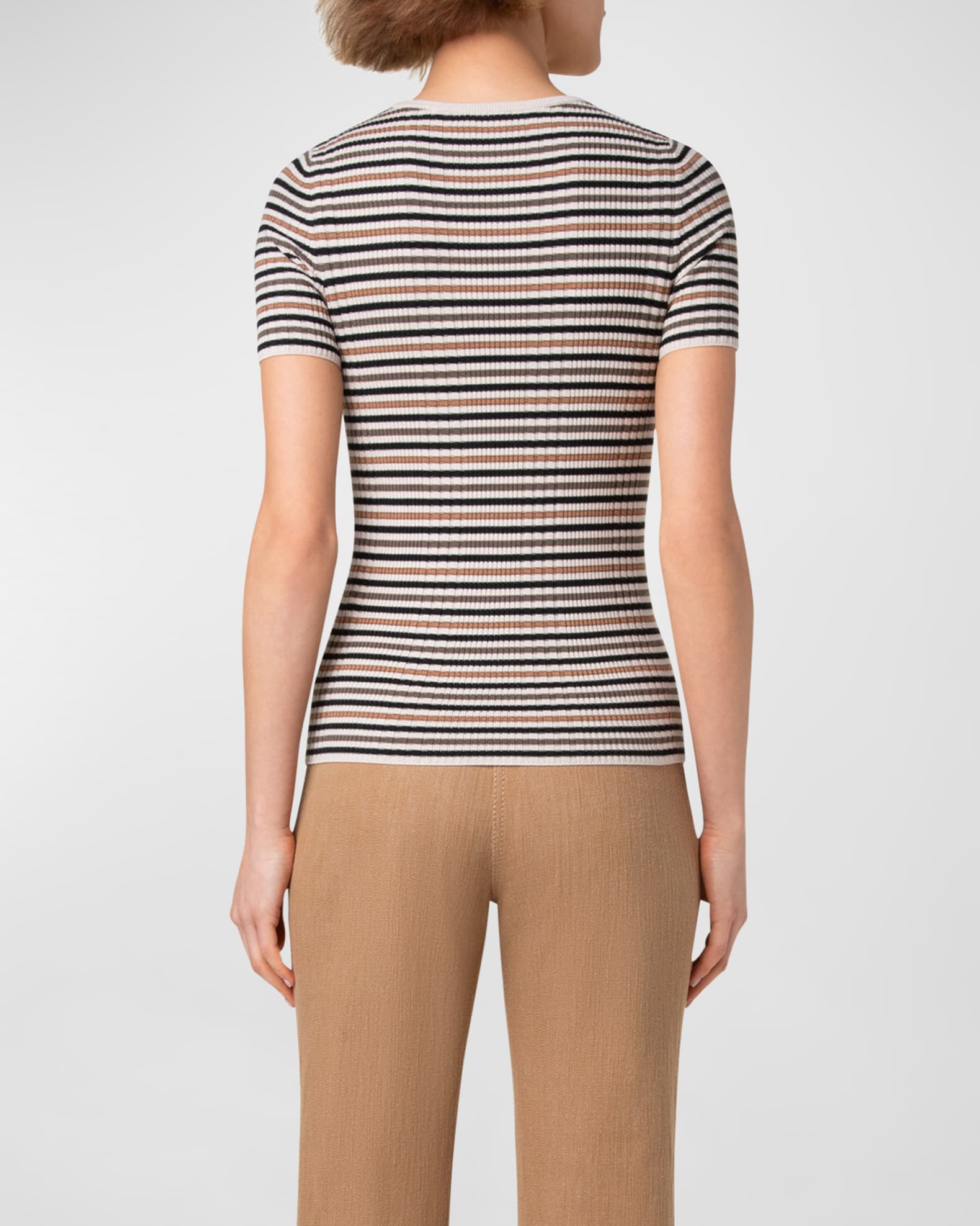 Akris punto Virgin Wool Striped Rib Knit Top | Neiman Marcus