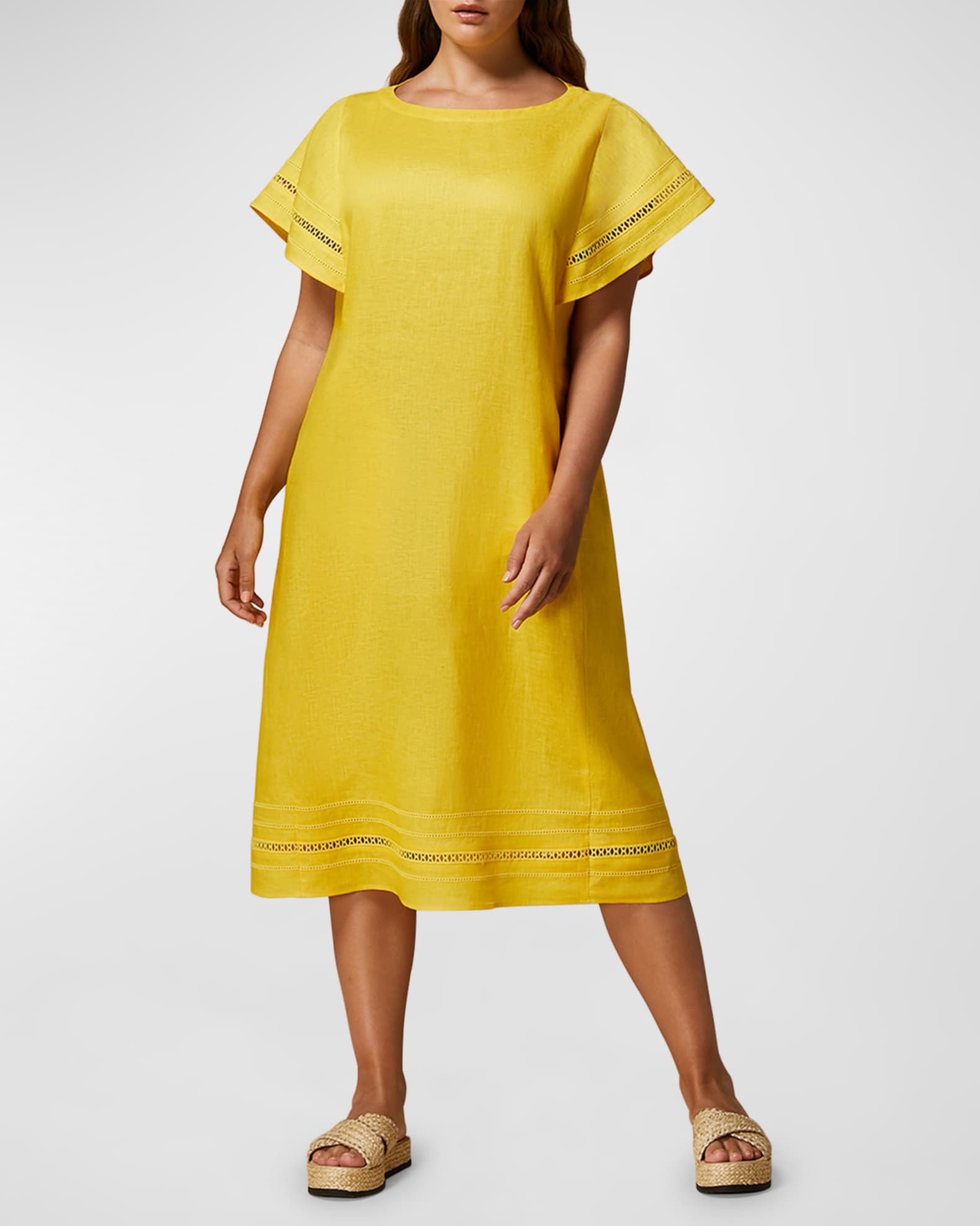 Marina Rinaldi Plus Size Bartolo Embroidered Linen Midi Dress | Neiman ...