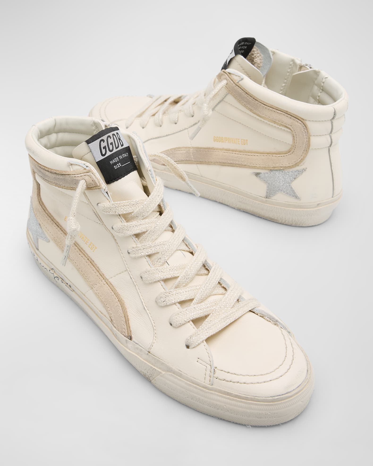 Golden Goose Slide Leather Glitter Mid-Top Sneakers | Neiman Marcus