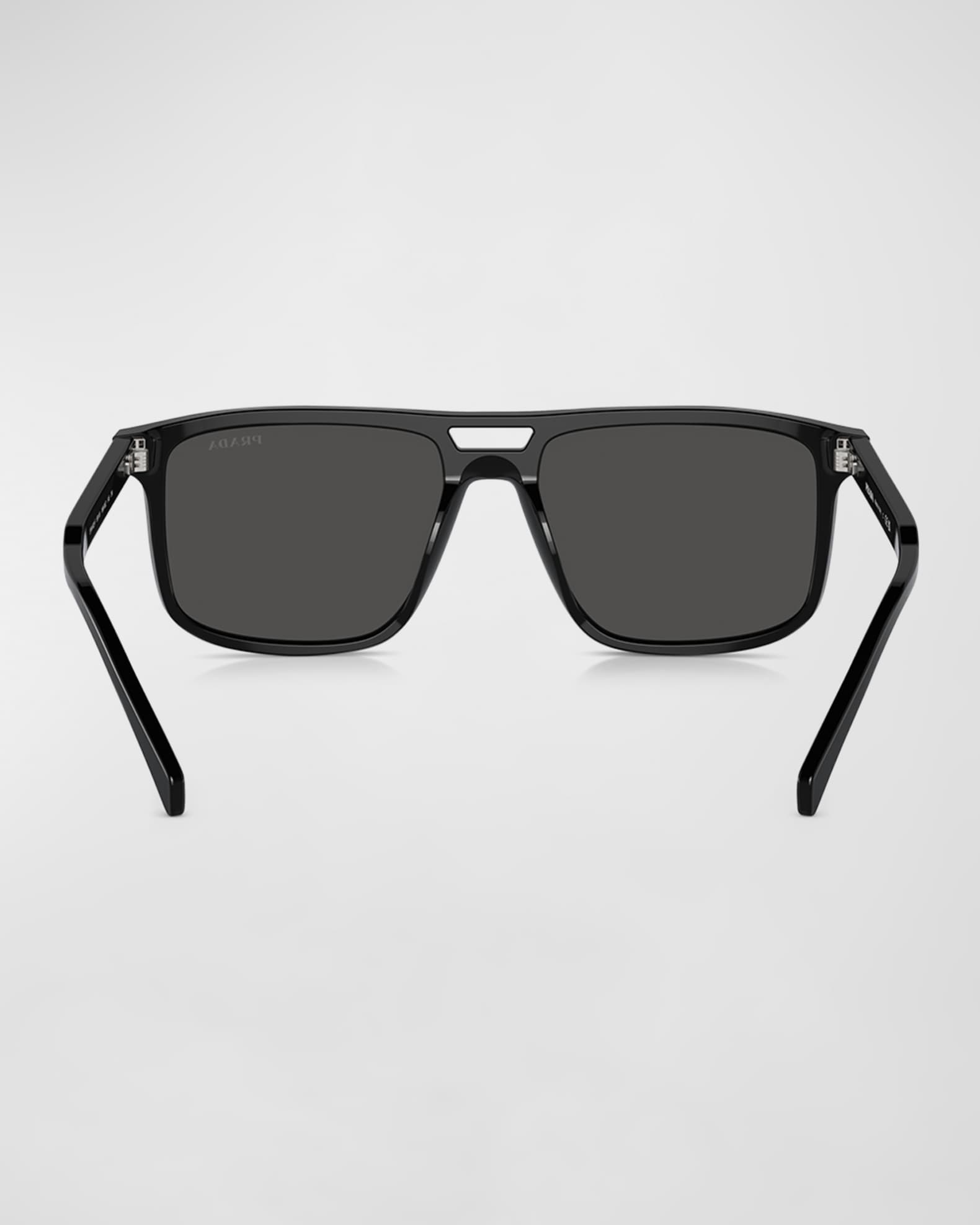 Prada Men's Double-Bridge Acetate Rectangle Sunglasses | Neiman Marcus