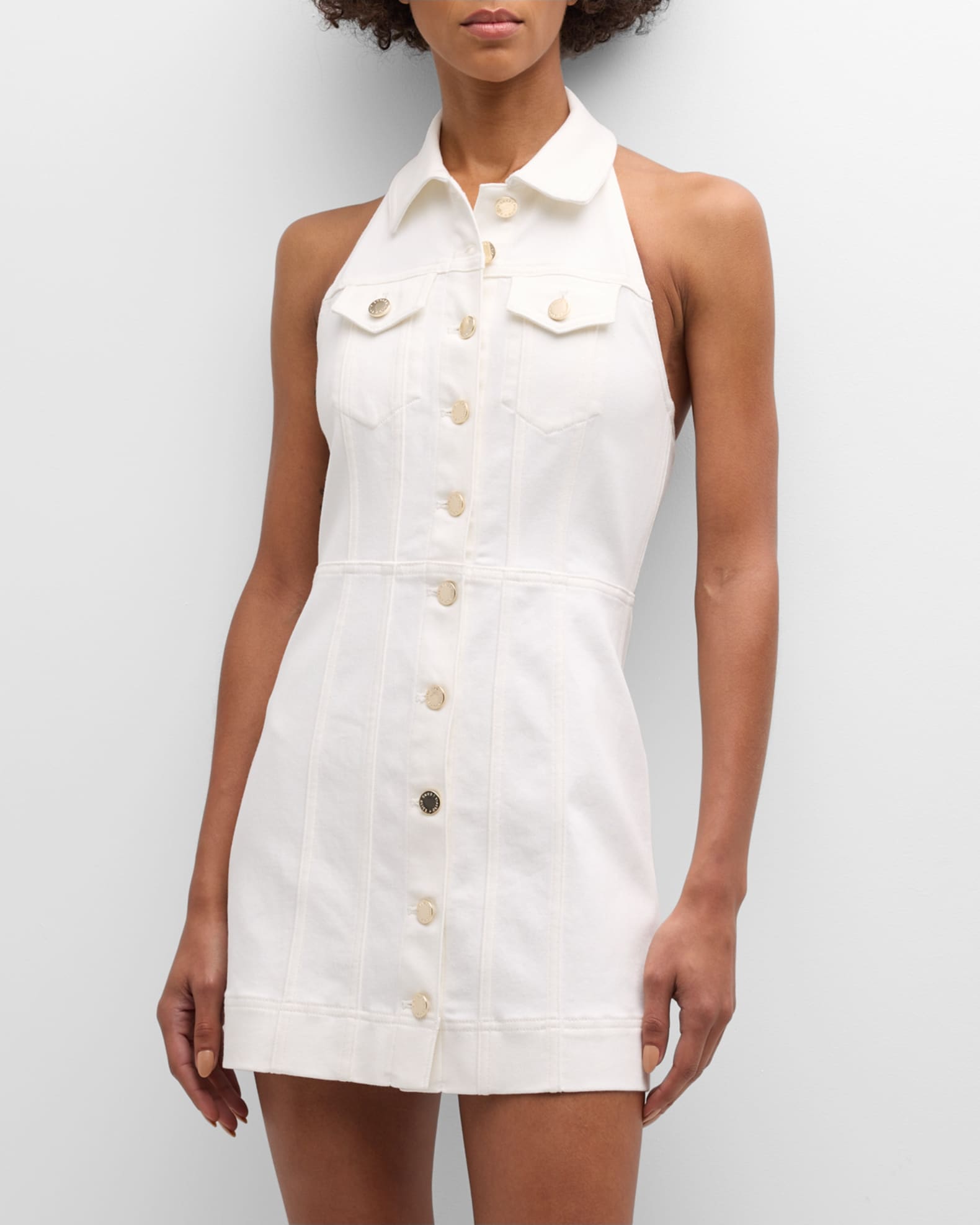 Alice + Olivia Kendall Denim Halter Mini Dress | Neiman Marcus