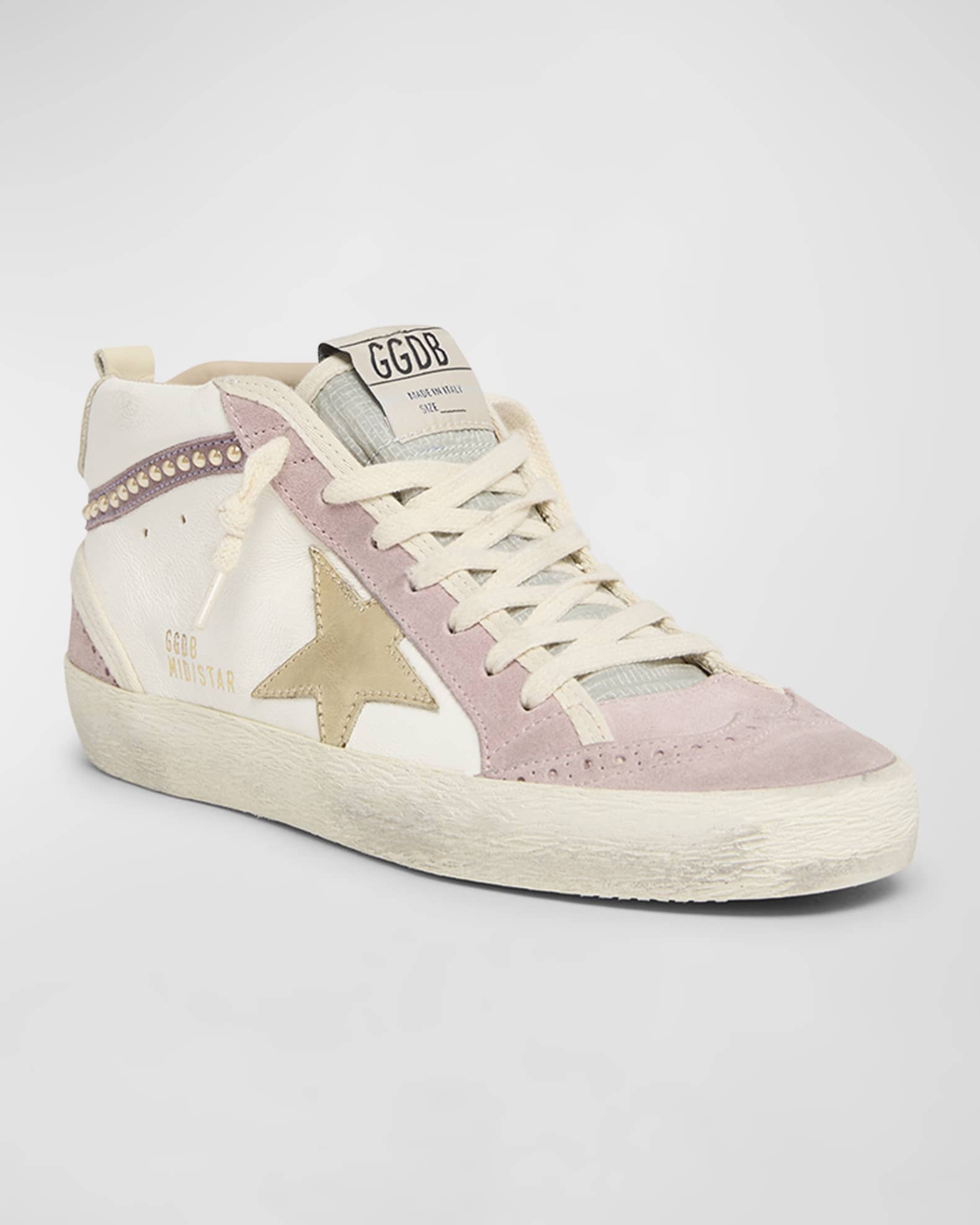 Golden Goose Midstar Mixed Leather Pearly Mid-Top Sneakers | Neiman Marcus
