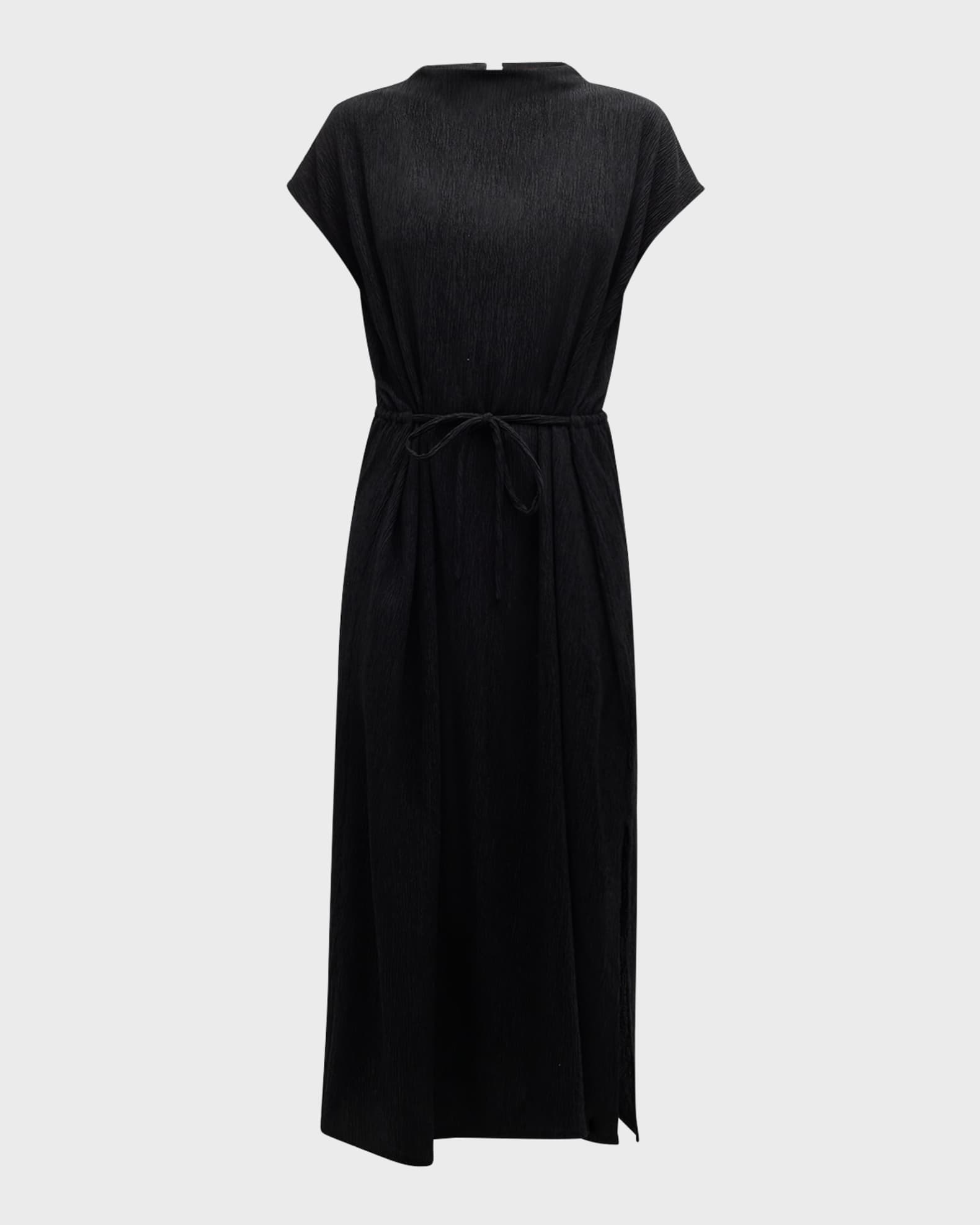 Eileen Fisher Crinkled Funnel-Neck Midi Dress | Neiman Marcus