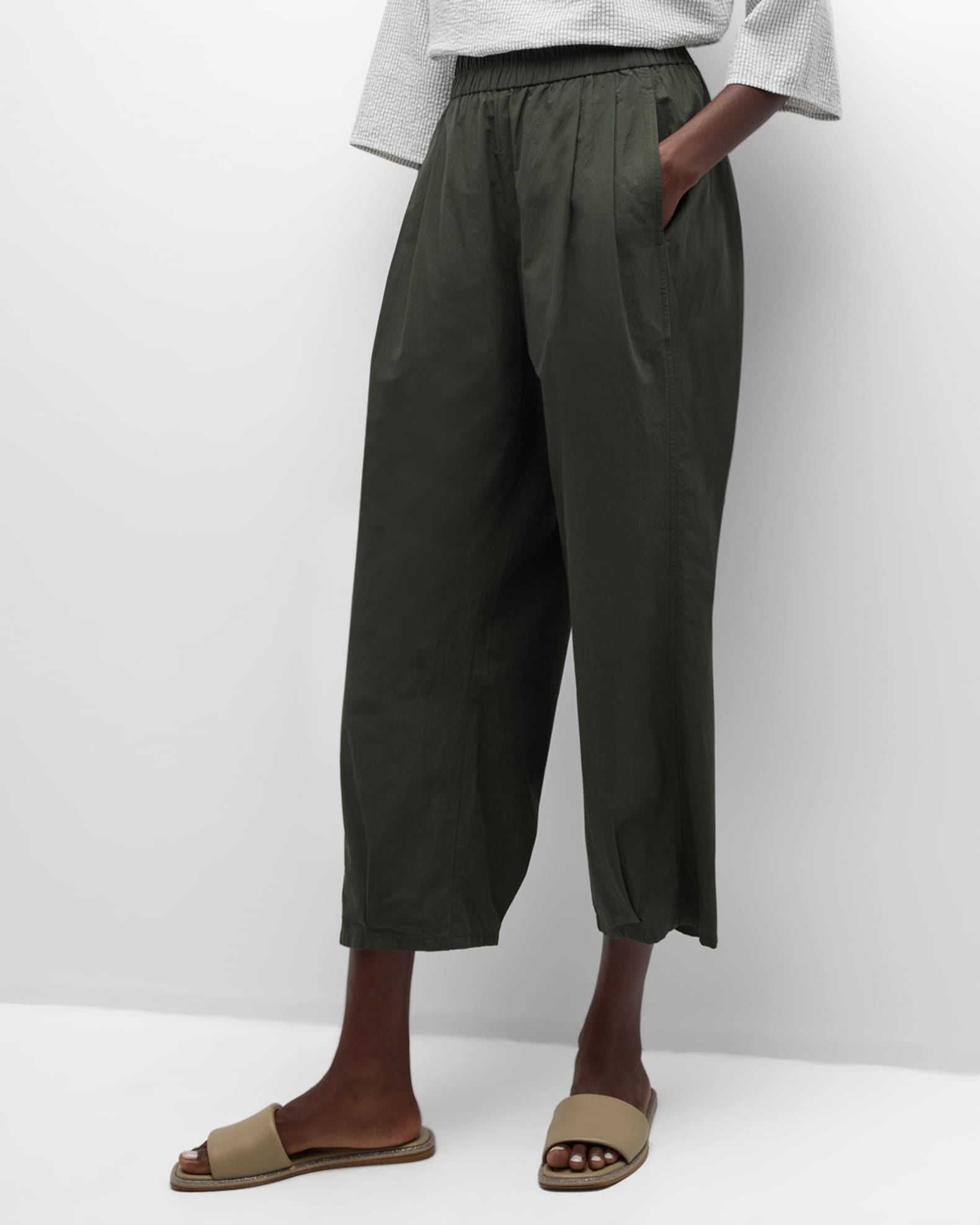 Eileen Fisher Pleated Organic Cotton Poplin Lantern Pants | Neiman Marcus