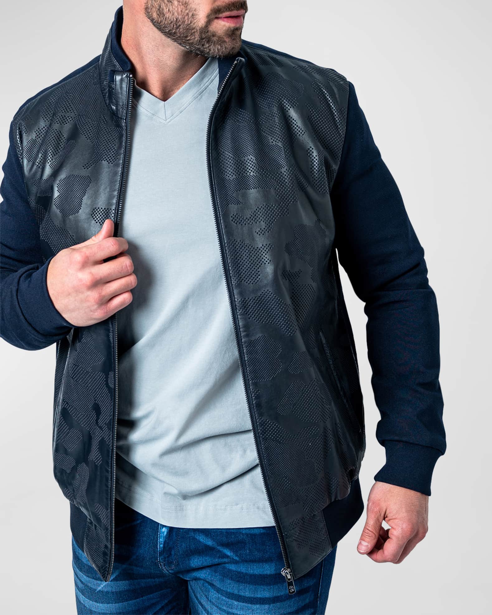 Maceoo Men's Leather Map Jacket | Neiman Marcus