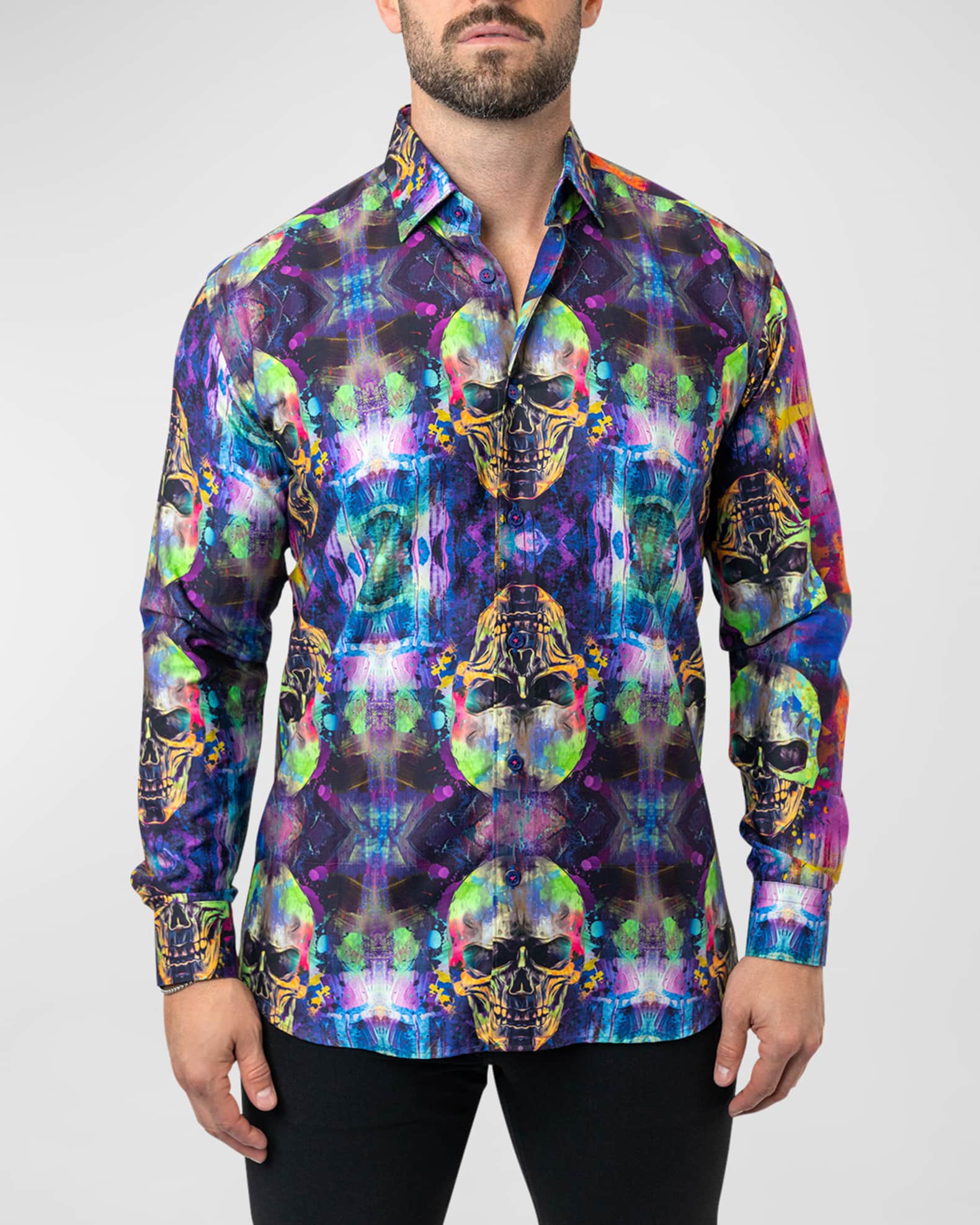 Maceoo Men's Fibonacci Skull Glow Dress Shirt | Neiman Marcus