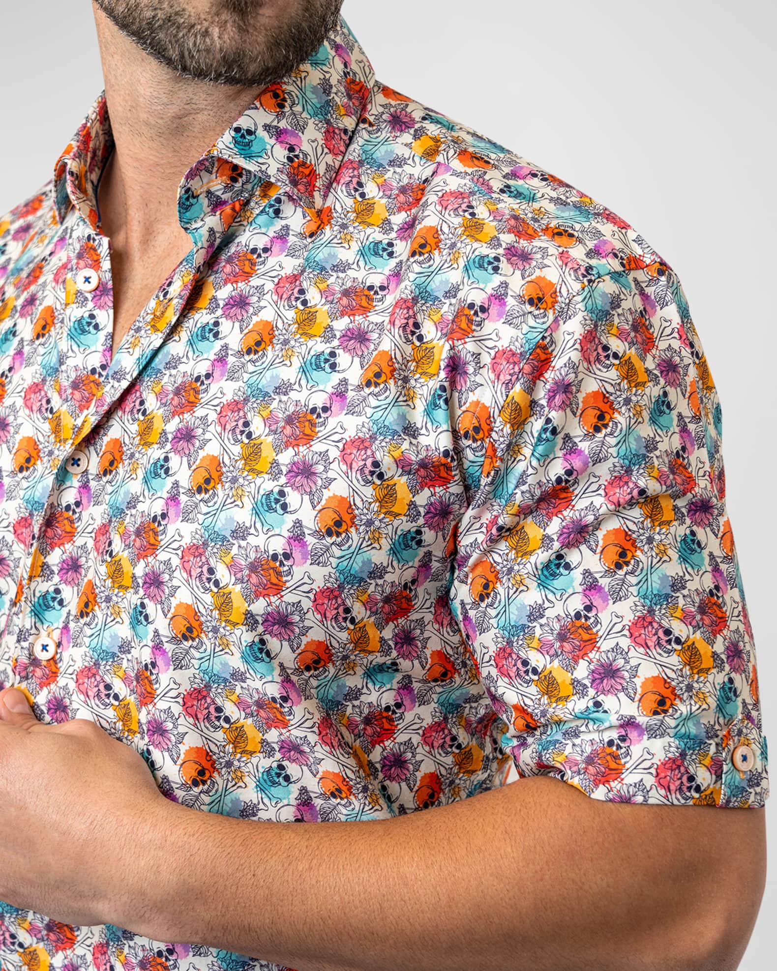 Maceoo Men's Galileo Floral Skull Sport Shirt | Neiman Marcus
