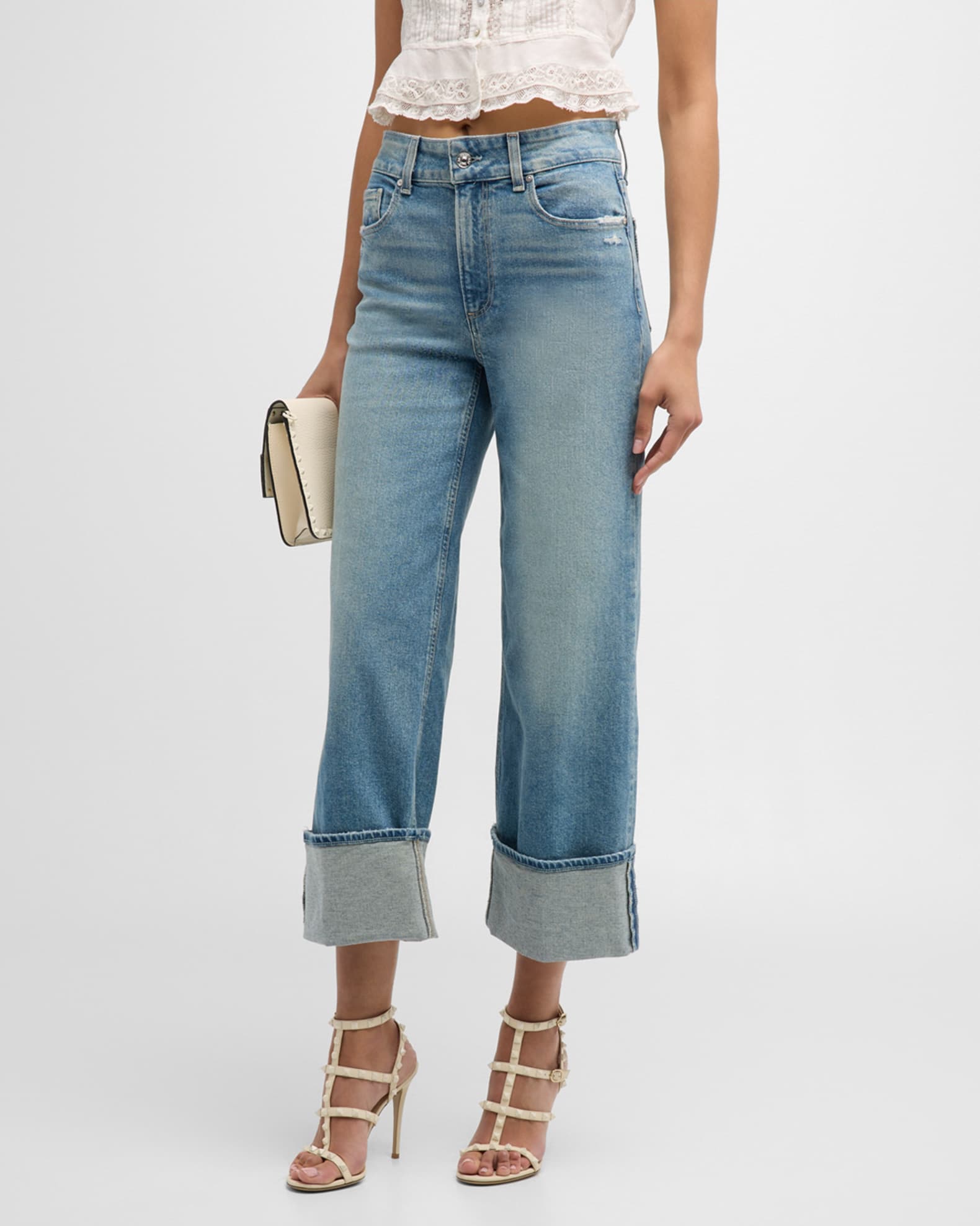 PAIGE Sasha Wide Cuff Ankle Jeans | Neiman Marcus