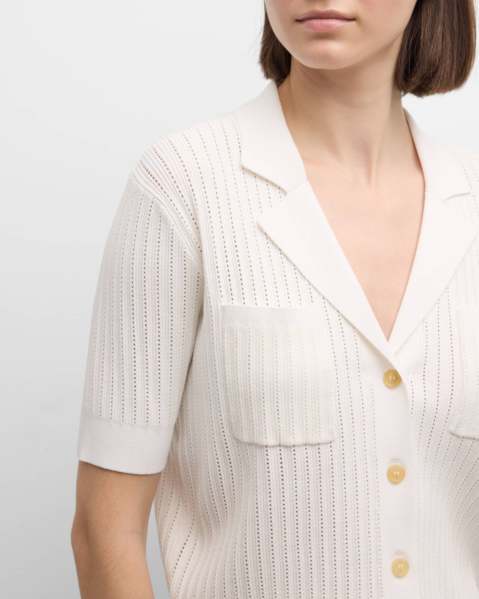 ARGENT Ribbed Pointelle-Knit Button-Down Shirt | Neiman Marcus