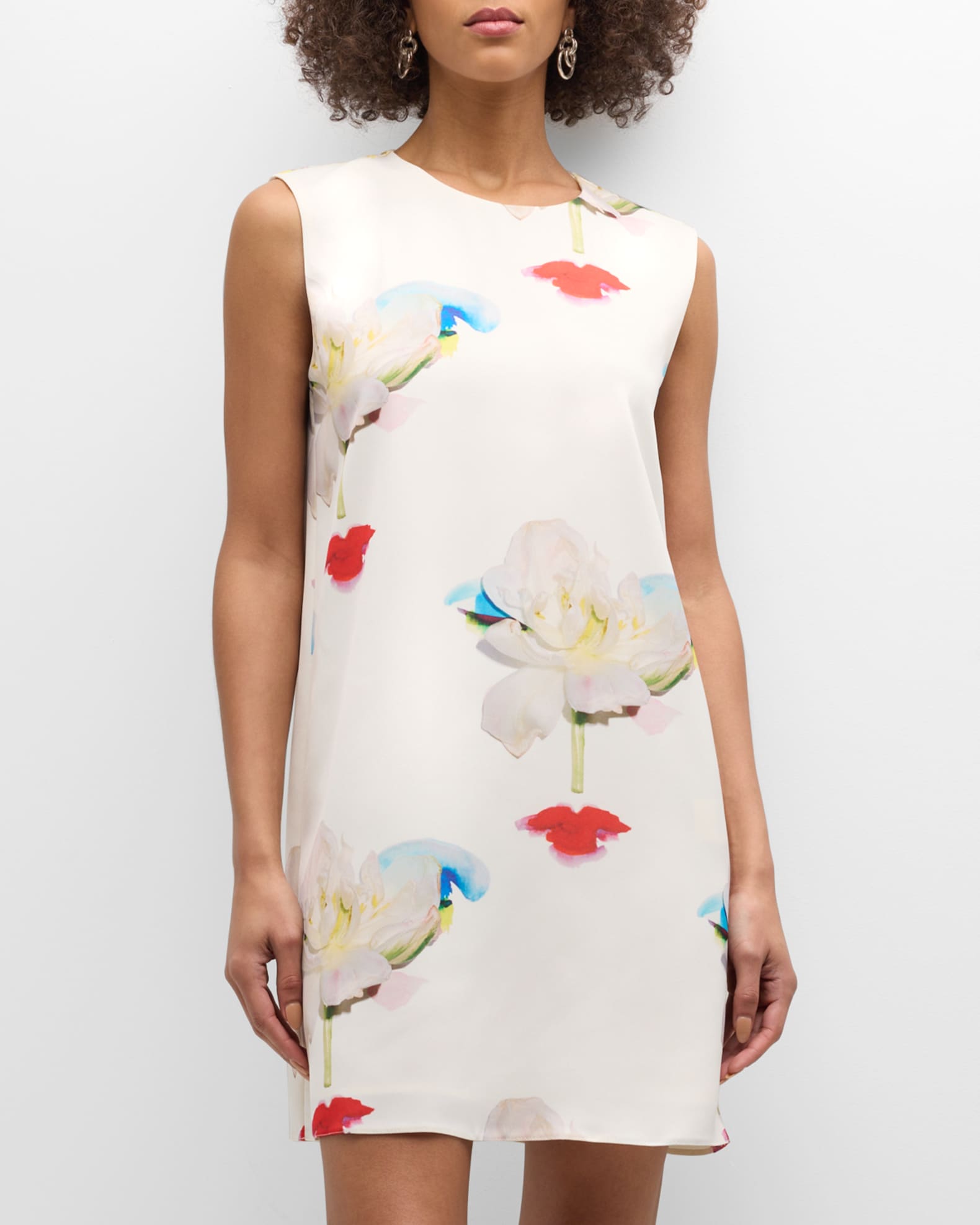 Marella Bingo Sleeveless Floral-Print Mini Shift Dress | Neiman Marcus Marella Bingo Sleeveless Floral-Print Mini Shift Dress | Neiman Marcus