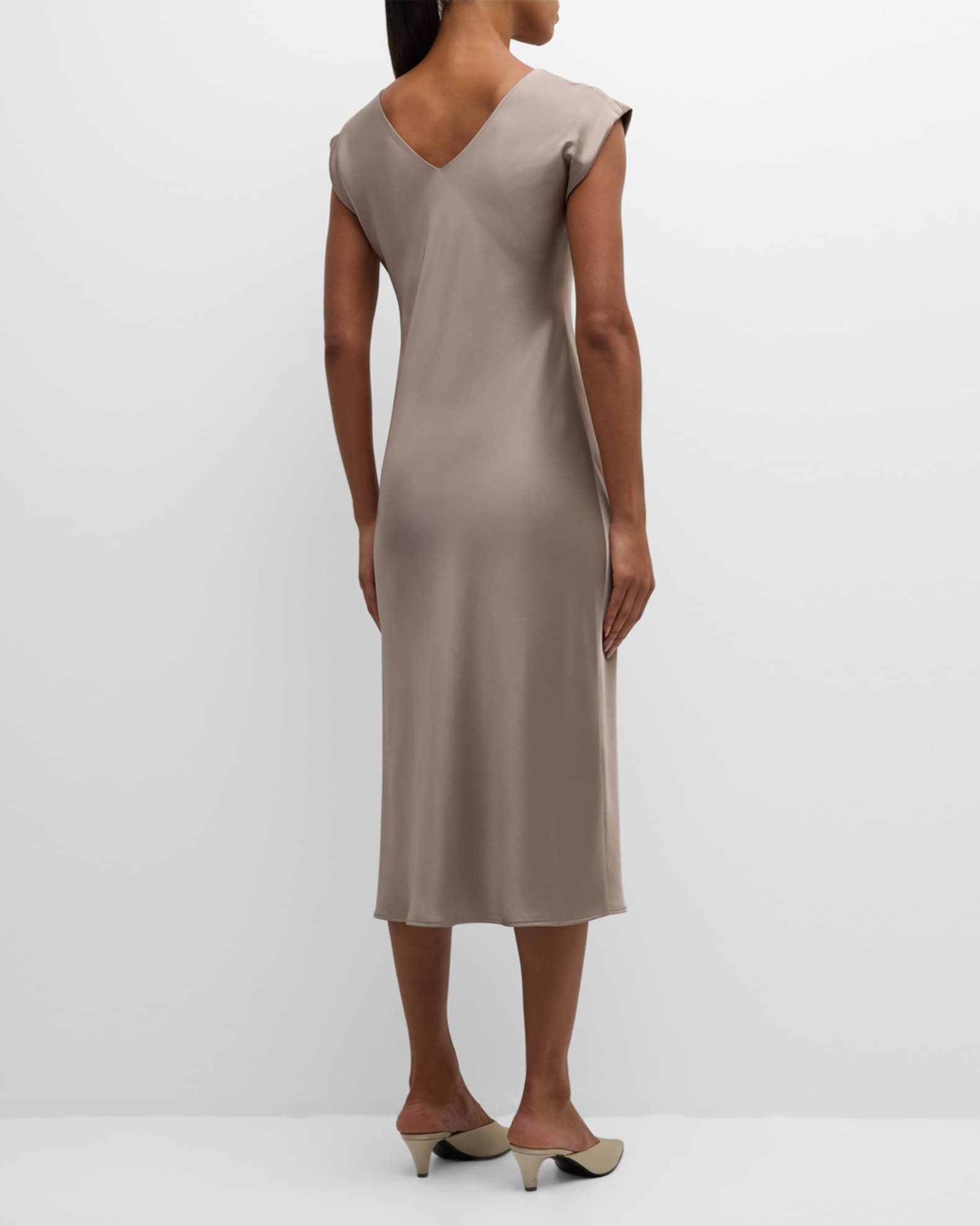 Marella Aquile Cap-Sleeve Satin Midi Dress | Neiman Marcus