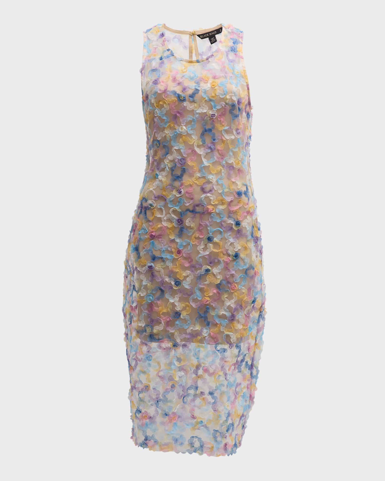 Black Halo Maddie Tulle-Trim Midi Sheath Dress | Neiman Marcus
