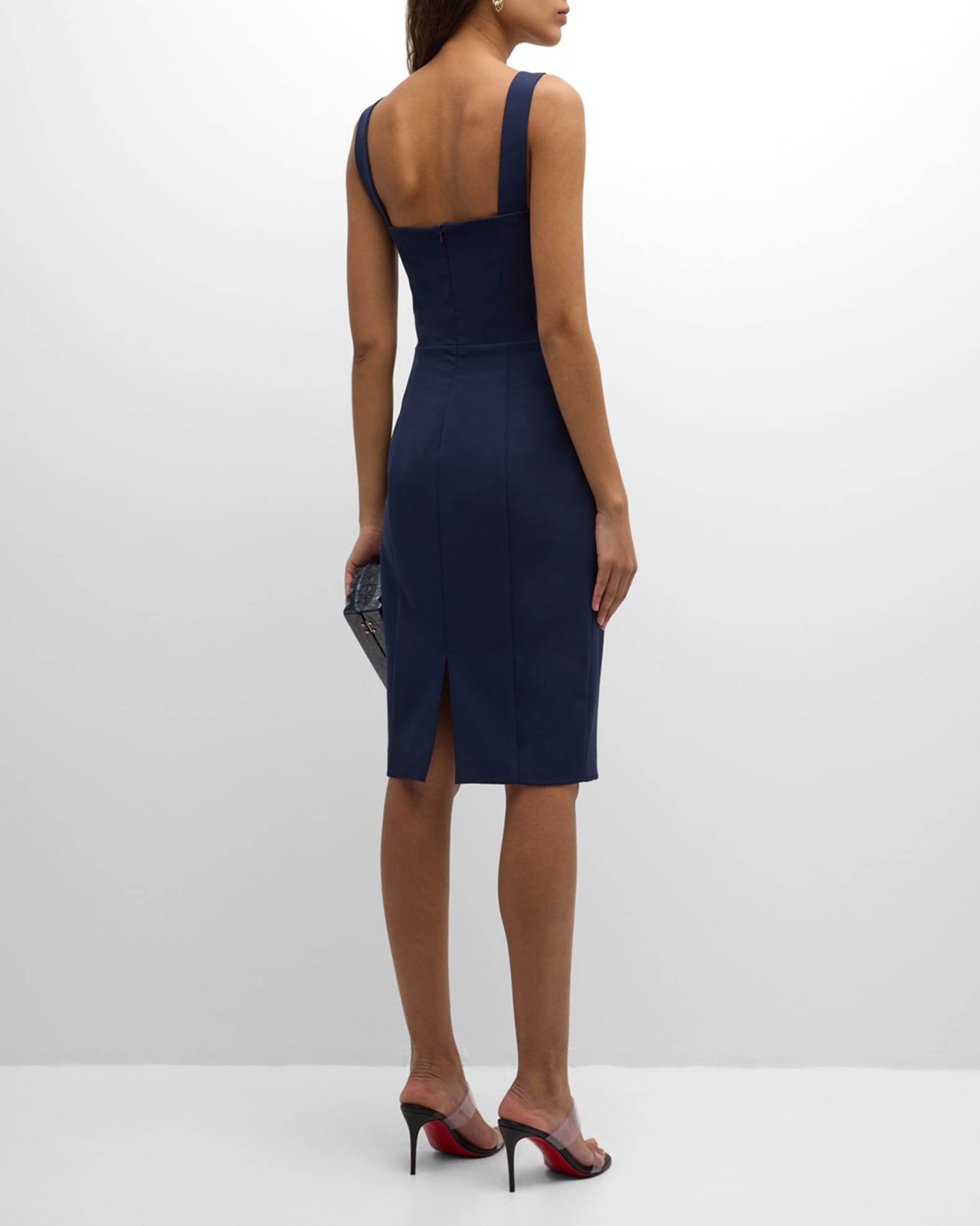 Black Halo Ivonna Sleeveless Sweetheart Midi Dress | Neiman Marcus