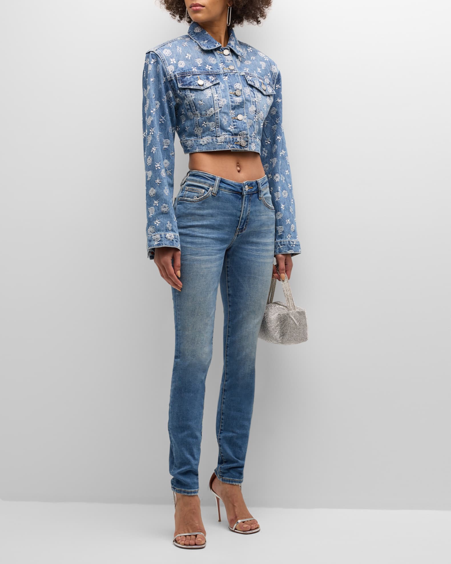 PURPLE Cropped Mono Bling Denim Jacket | Neiman Marcus